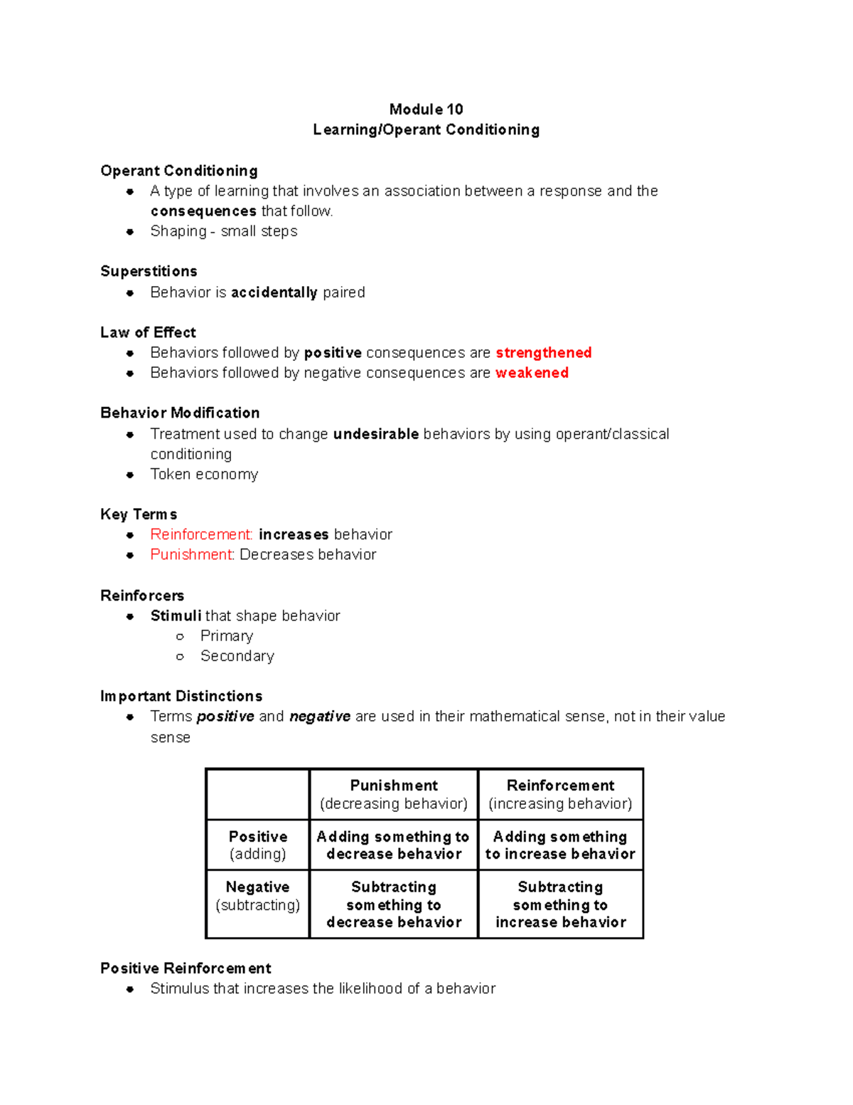 Mod 10 - Learning/Operant Conditioning - Module 10 Learning/Operant Conditioning Operant - Studocu