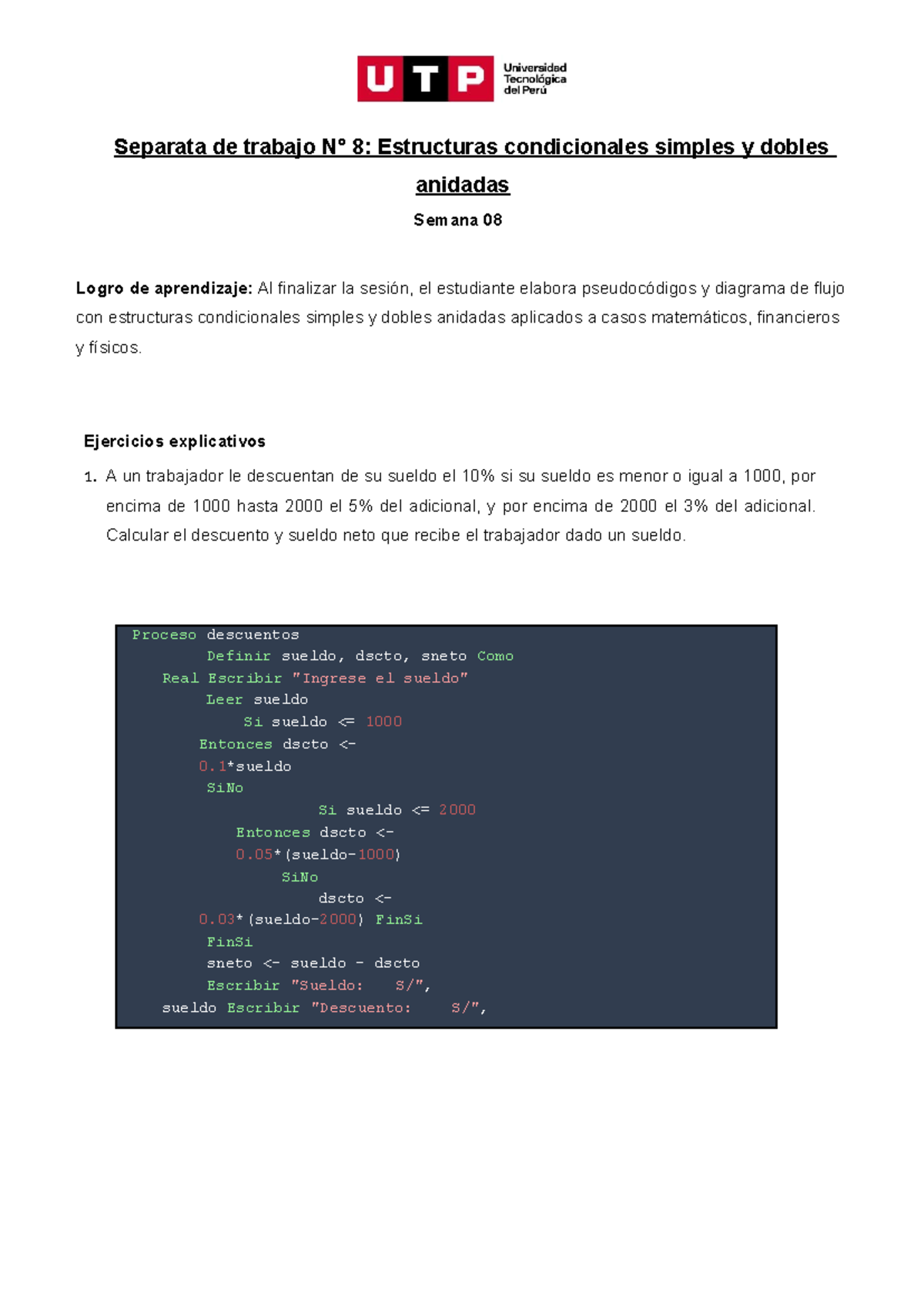 S08.s1 - Estructuras condicionales simples y dobles anidadas - Separata ...