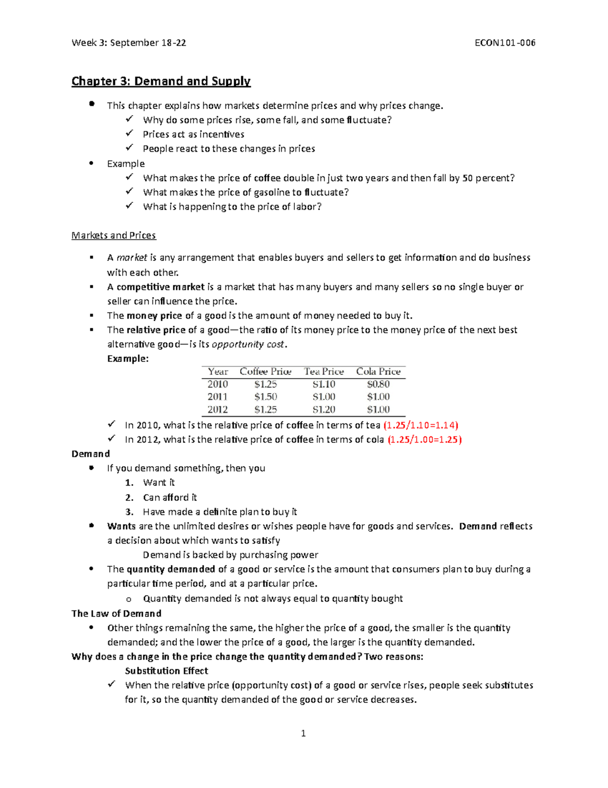 Chapter 3 Supply and Demand notes - Chapter 3: Demand and Supply This ...