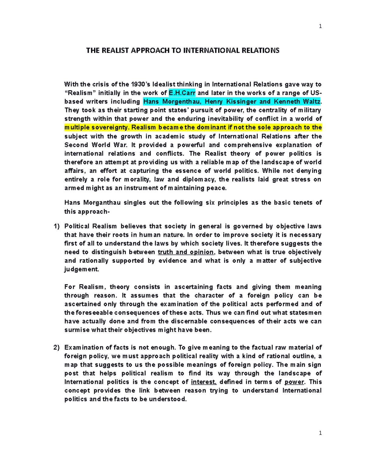 Realist Approach - THE REALIST APPROACH TO INTERNATIONAL RELATIONS With ...