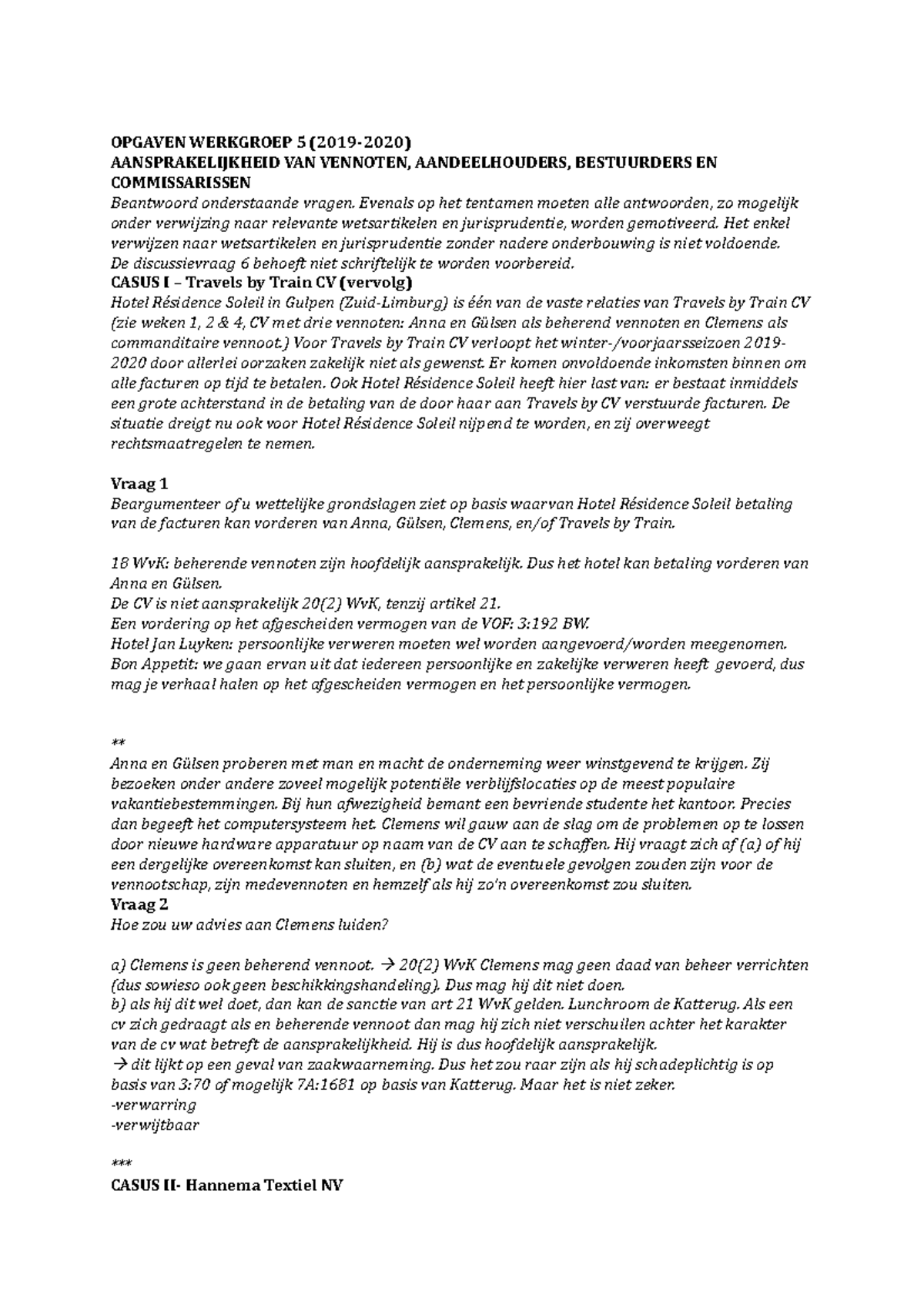 Opgaven Werkgroep 5 - Week 5 - OPGAVEN WERKGROEP 5 (2019-2020 ...