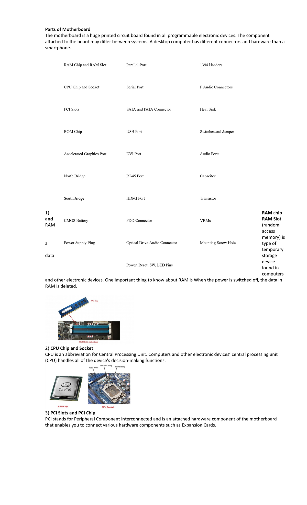 Parts-of-Motherboard - Parts of Motherboard The motherboard is a huge ...