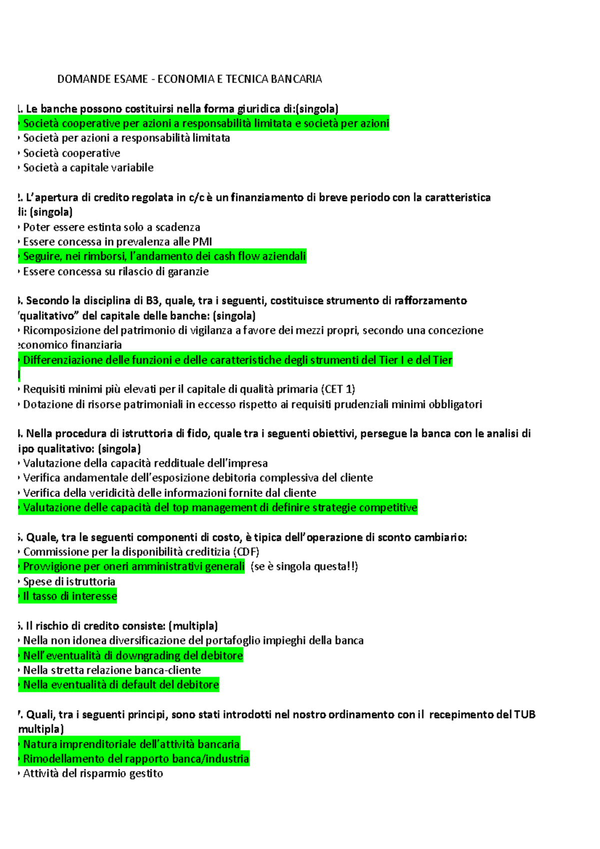 Domande EC. TECNICA BANCARIA - DOMANDE ESAME - ECONOMIA E TECNICA ...