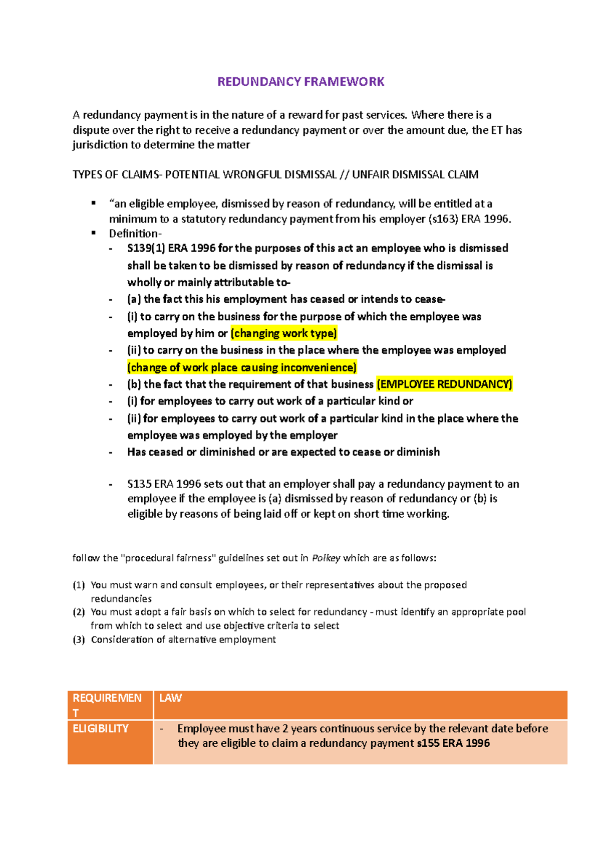 Redundancy Framework - REDUNDANCY FRAMEWORK A redundancy payment is in ...
