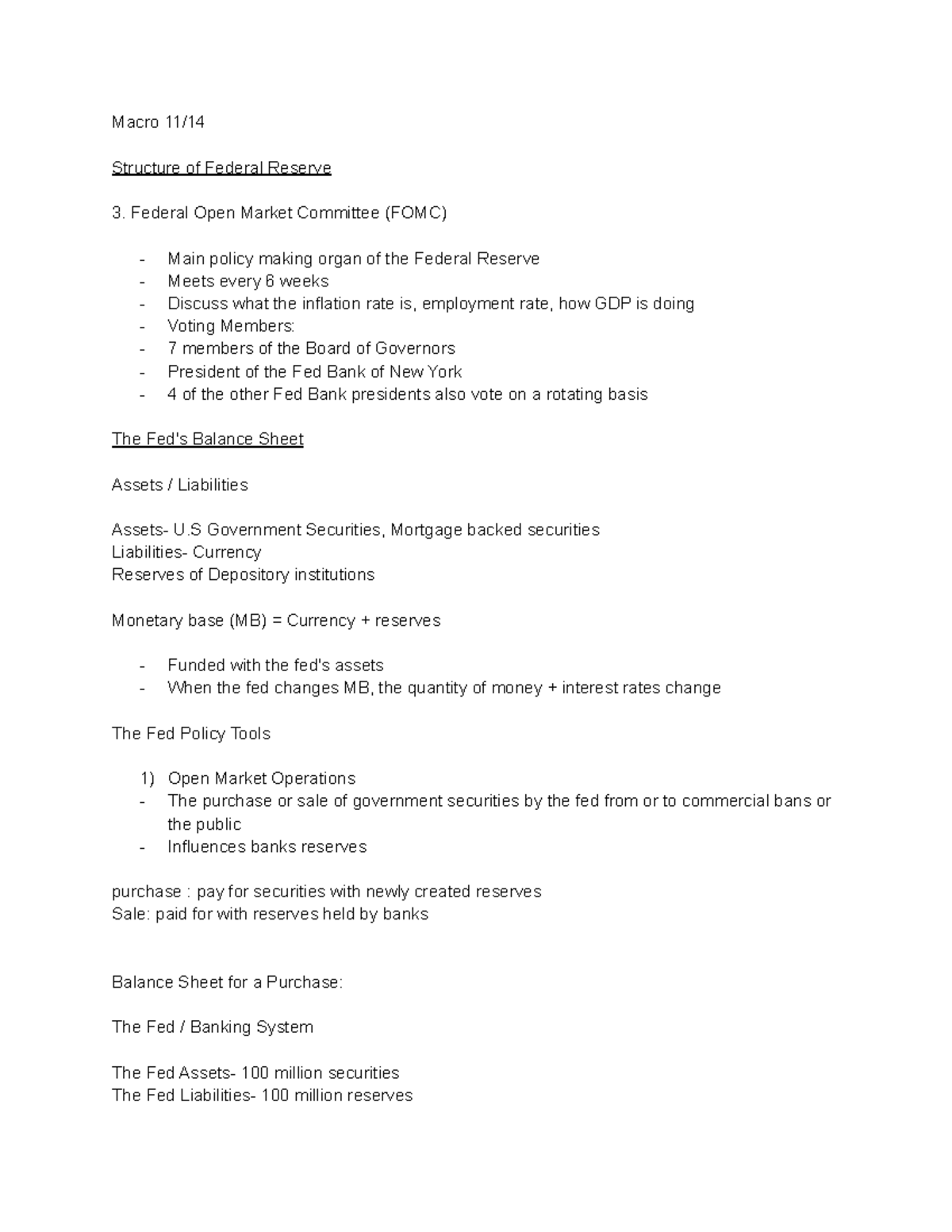 Macro notes - aisles - Macro 11/ Structure of Federal Reserve 3 ...