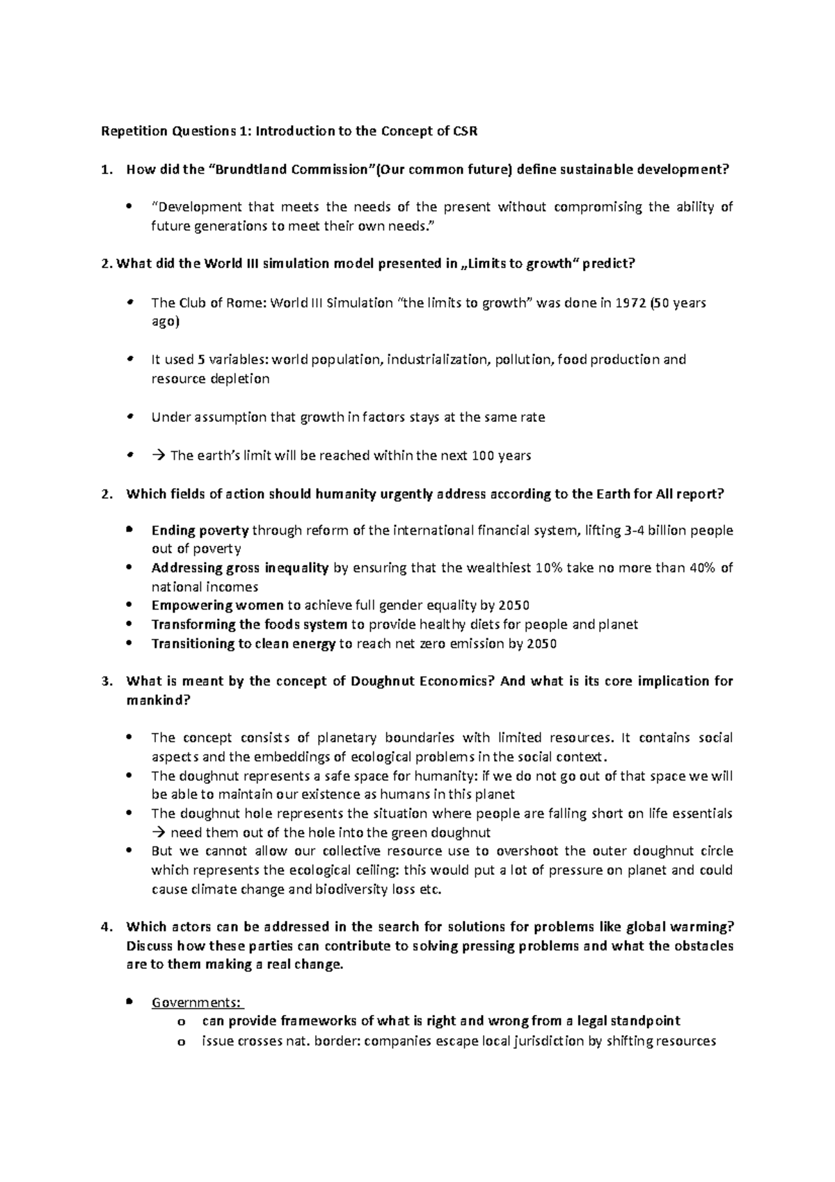 Repetition Questions CSR - ” What did the World III simulation model ...