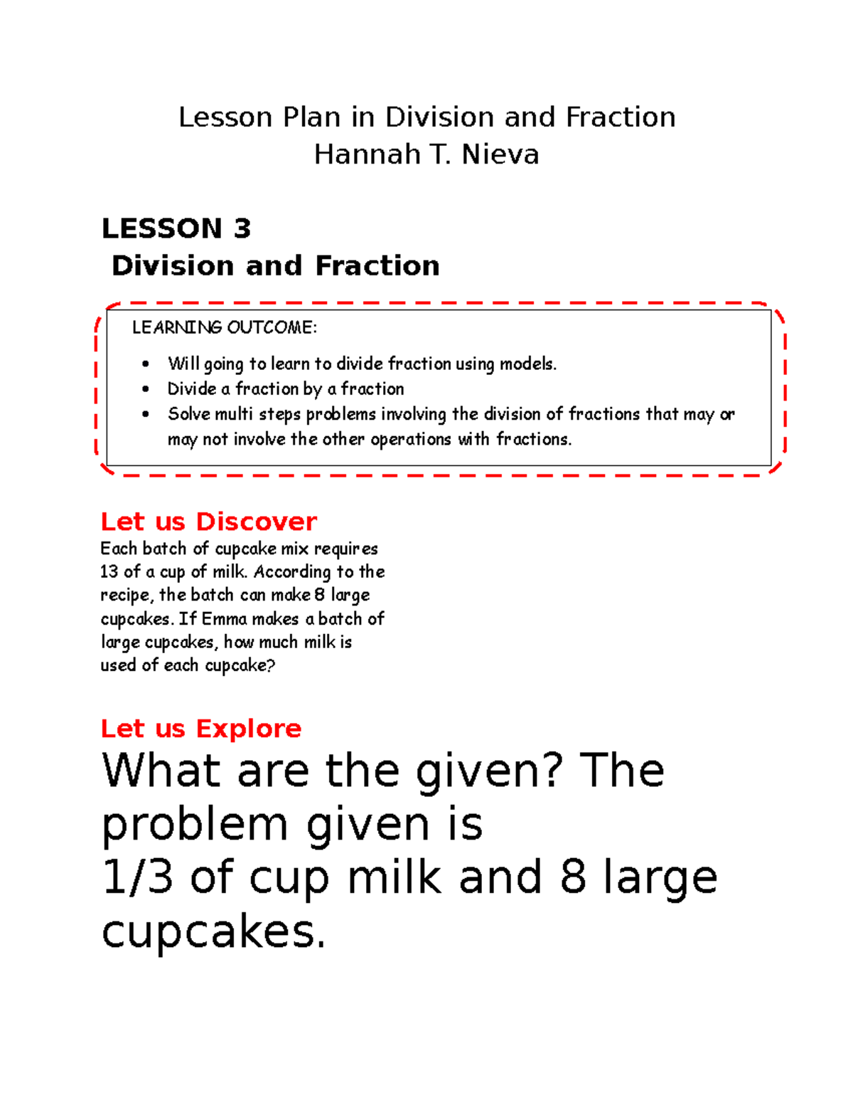 Division and Fraction - stdfhnvmjkj - Lesson Plan in Division and ...