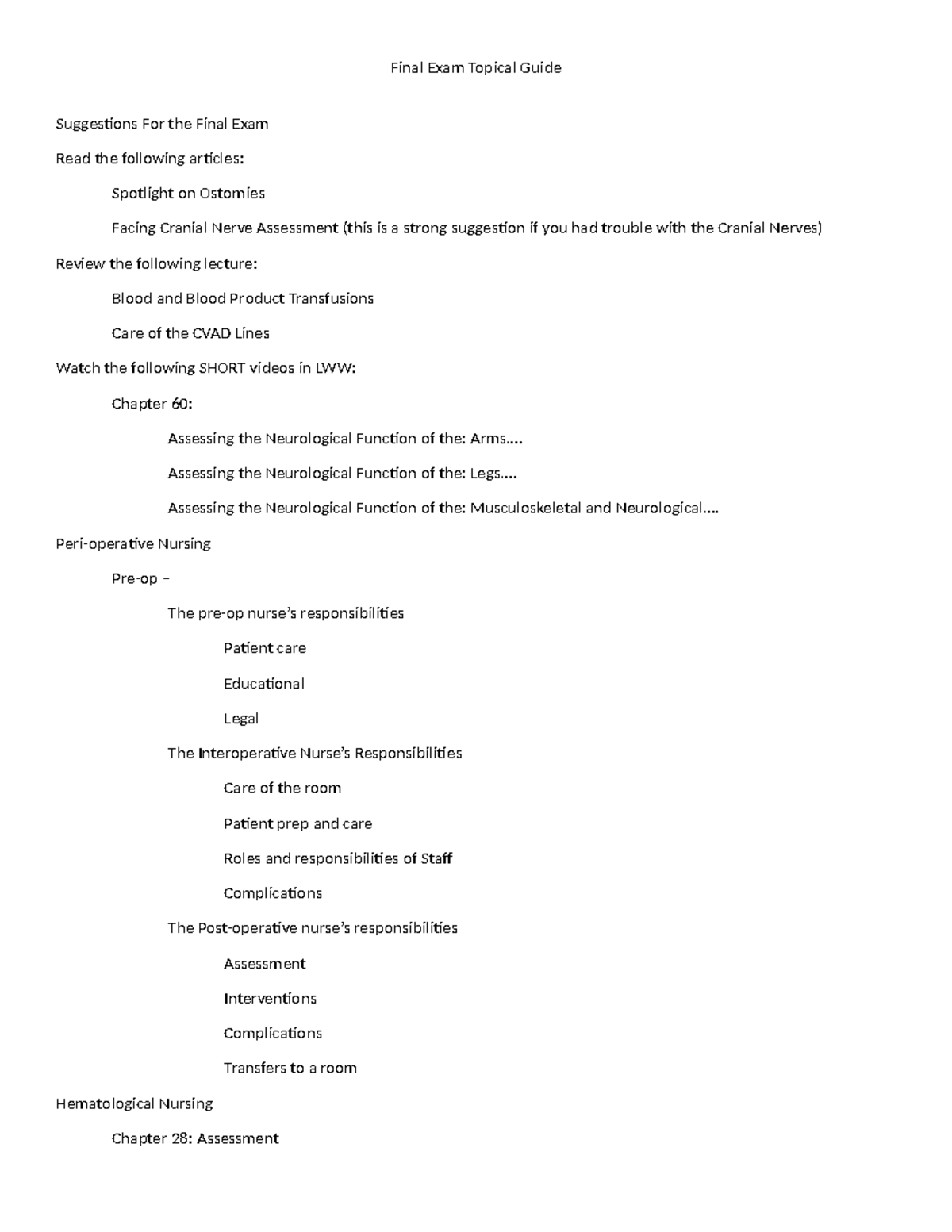 Final Exam Topical Guide - Suggestions For the Final Exam Read the ...