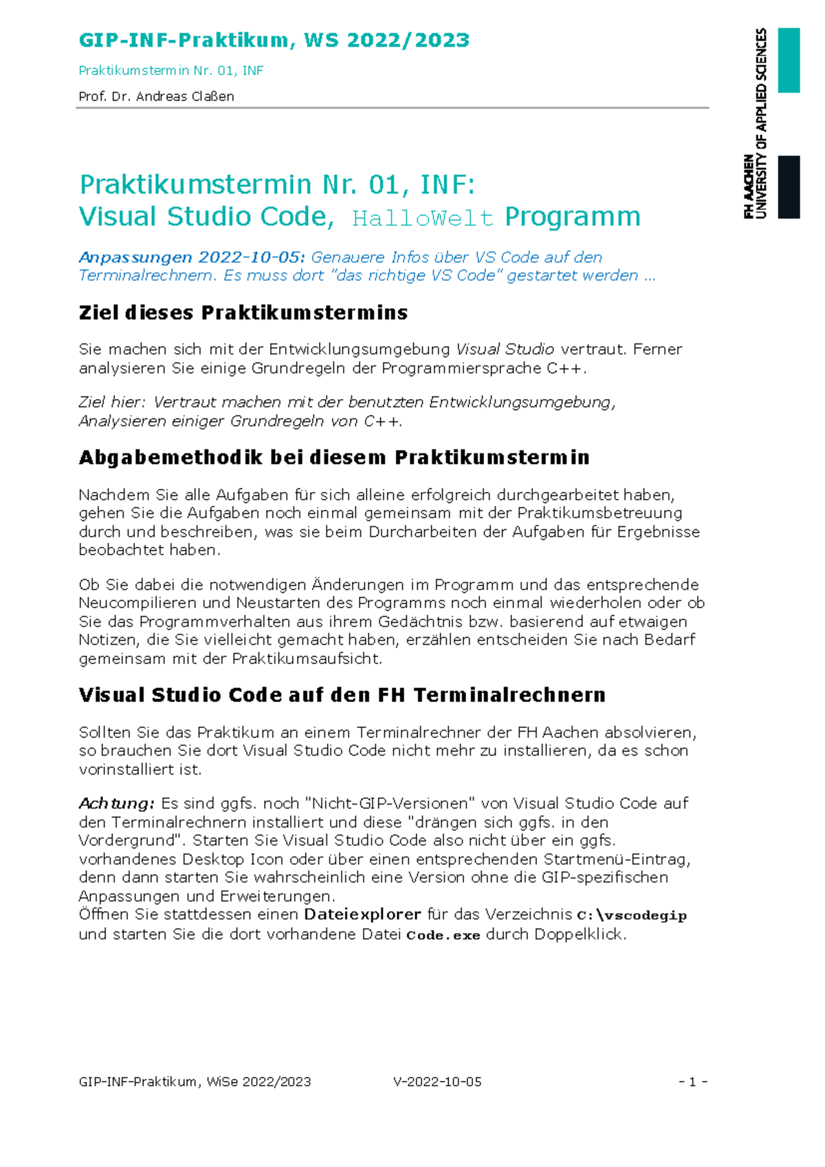 GIP-Praktiukm 1 - Grundlagen der Informatik und höhere Programmiersprache- Praktikum01 - - Studocu