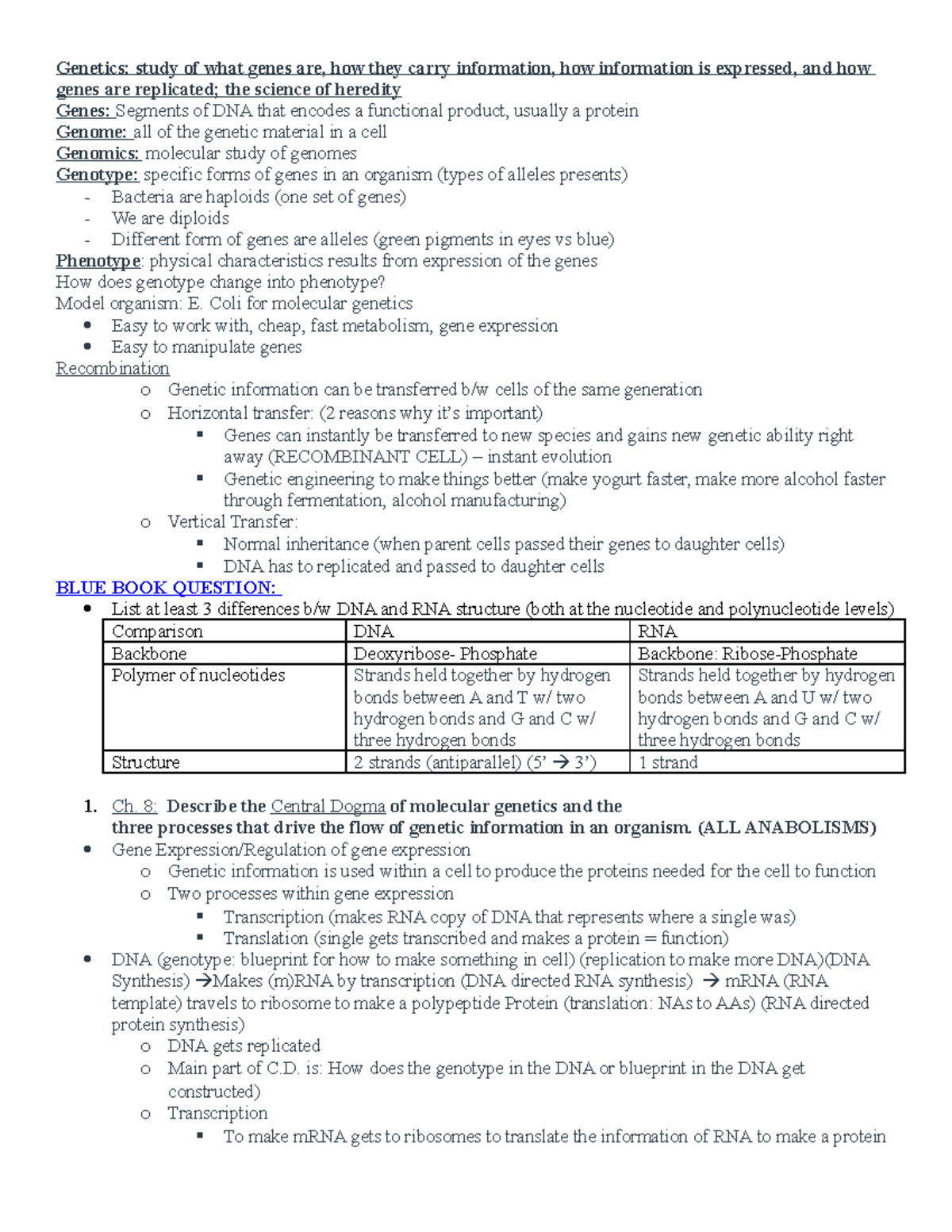 Ch.8 Genetics - Course lecture notes - Genetics: study of what genes ...