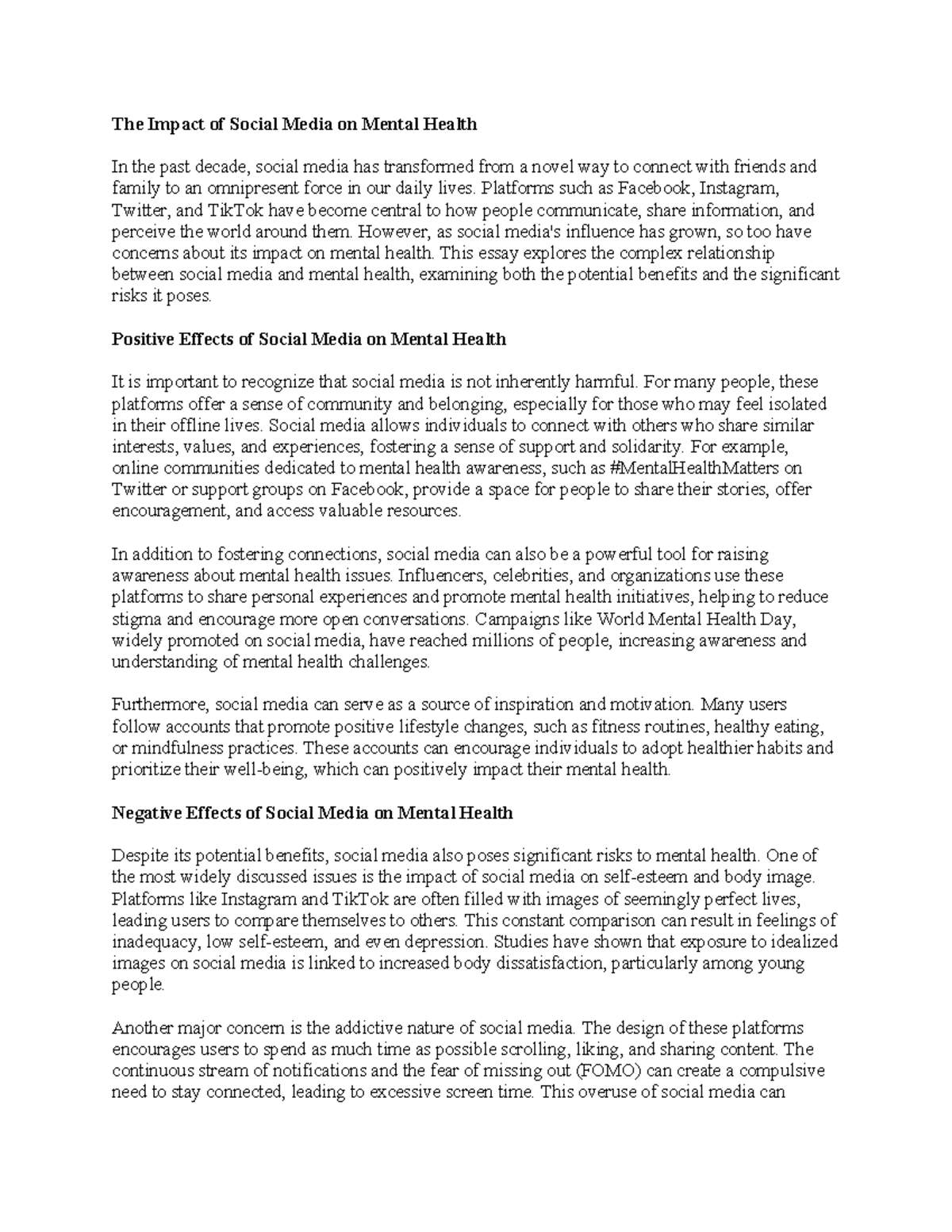 The Impact of Social Media on Mental Health - Platforms such as ...