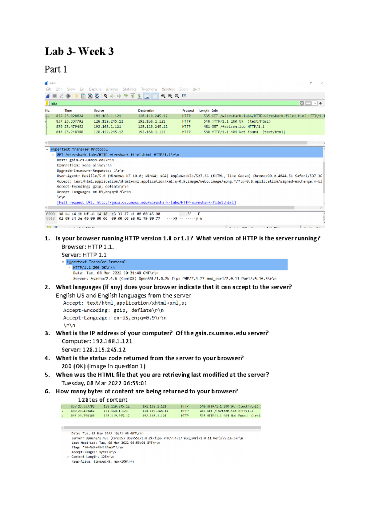 Lab 3 In Week 3 Wireshark Questions And Answers Lab 3 Week 3 Part 1 Is Your Browser Running