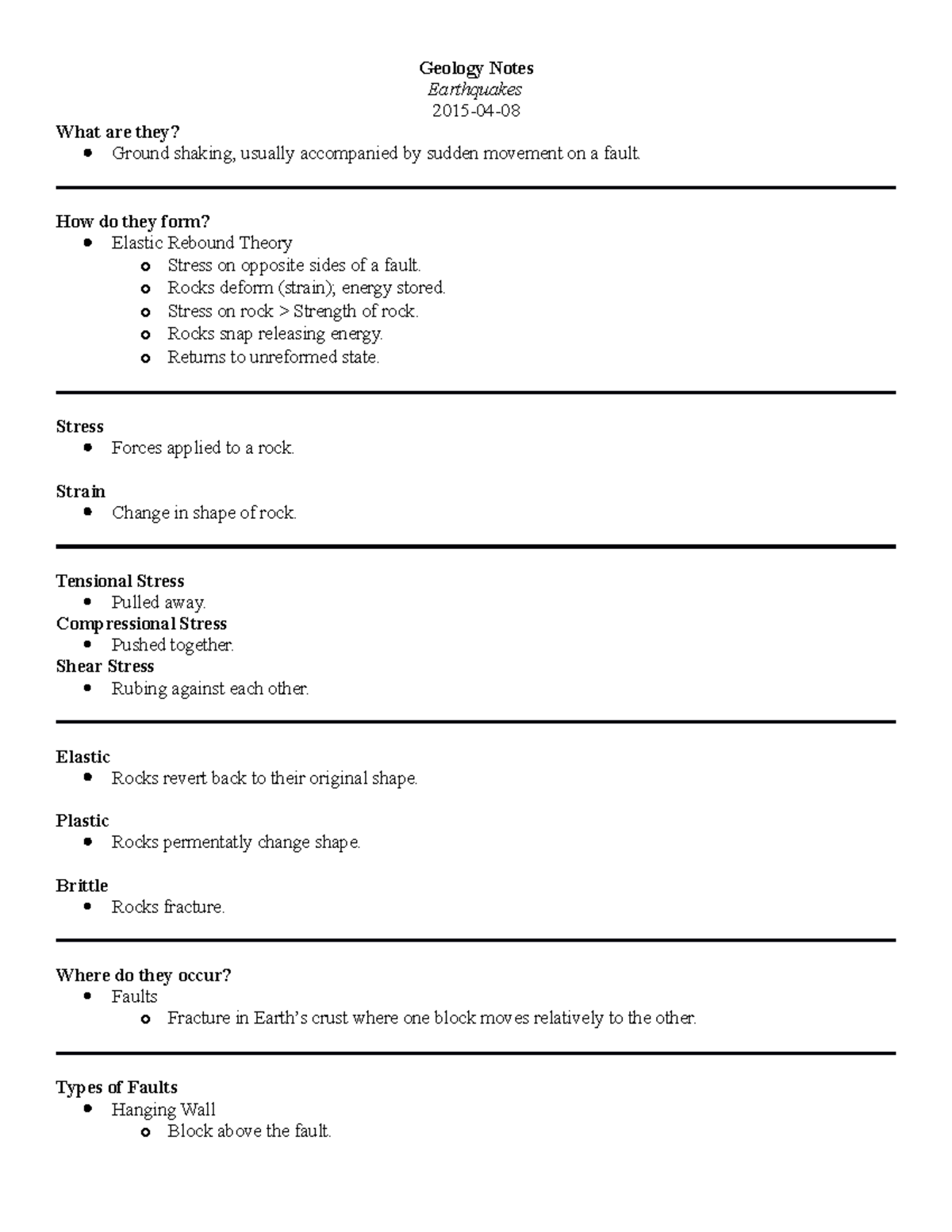2015-04-08 Earthquakes - Geology Notes Earthquakes 2015-04-08 What are ...