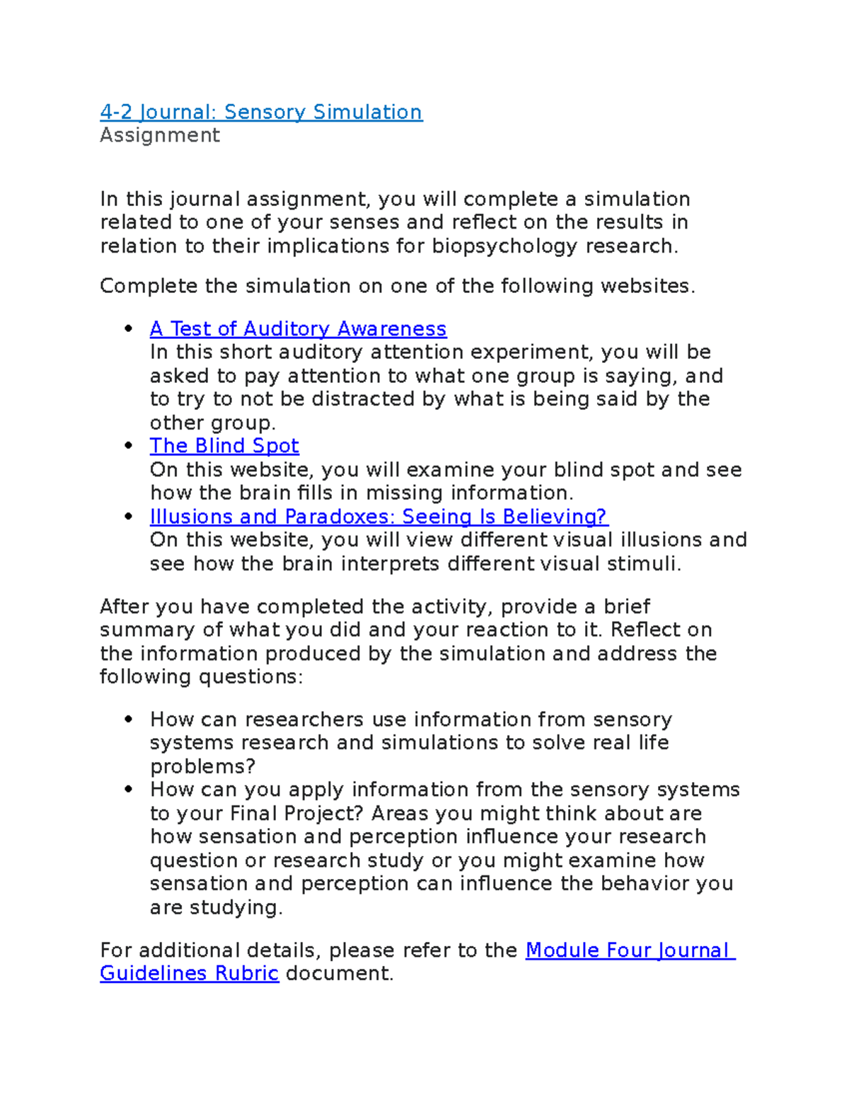 Assignments 4 - In this journal assignment, you will complete a ...