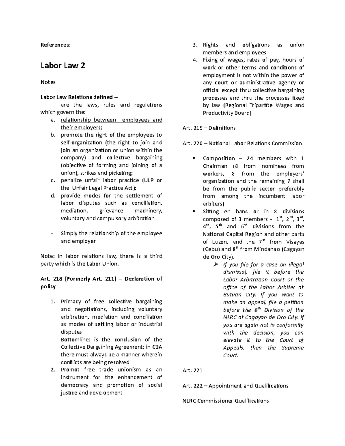 Lecture Notes for Labor Relations Law - Juris Doctor - Studocu