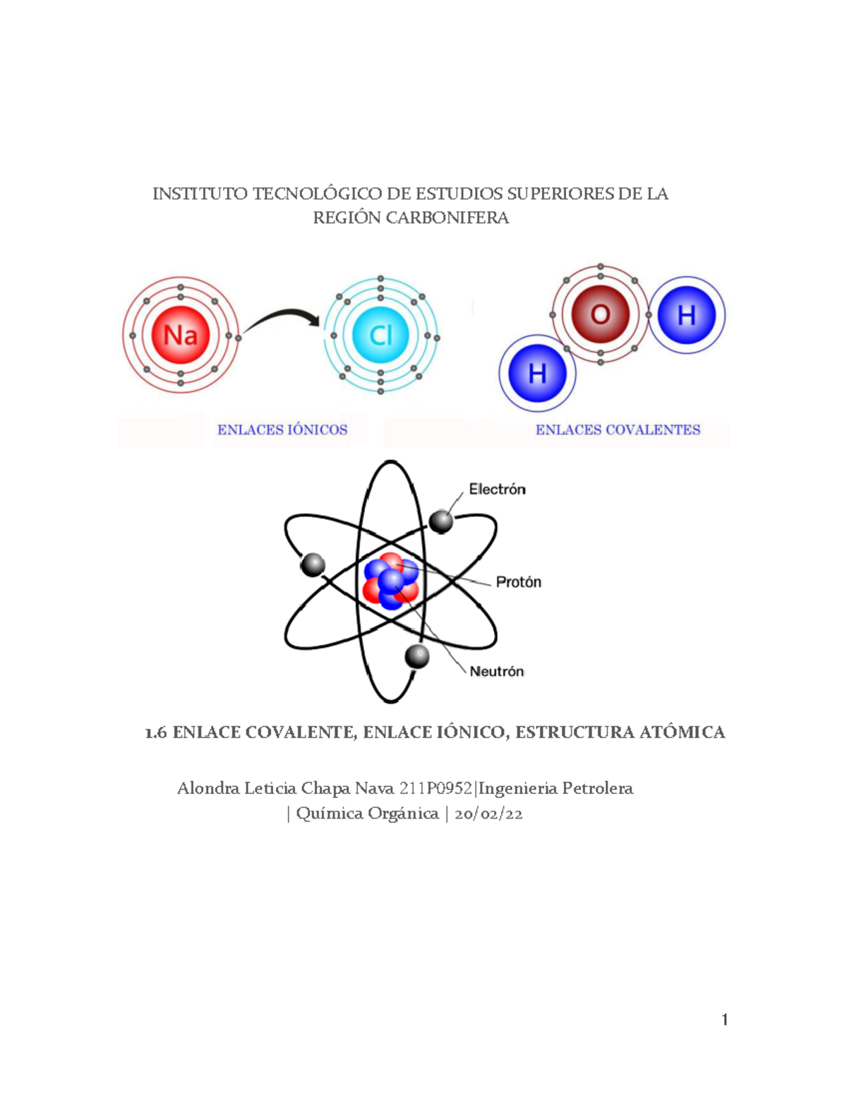 1.6 Enlace Covalente Enlace Iónico Estructura Atómica - INSTITUTO ...