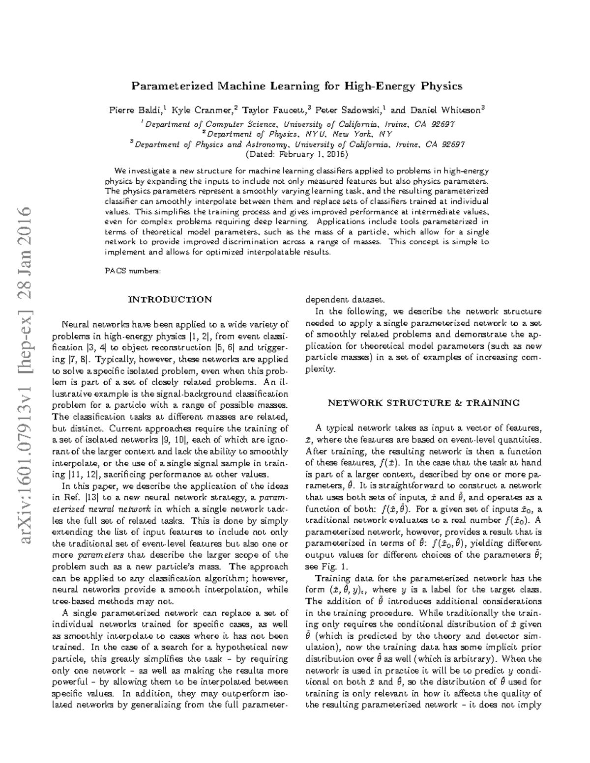 Parameterized Neural Networks For High E Parameterized Machine Learning For High Energy