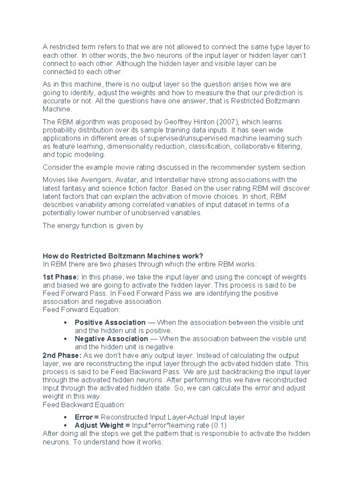 Restricted BM - deep learning - A restricted term refers to that we are ...