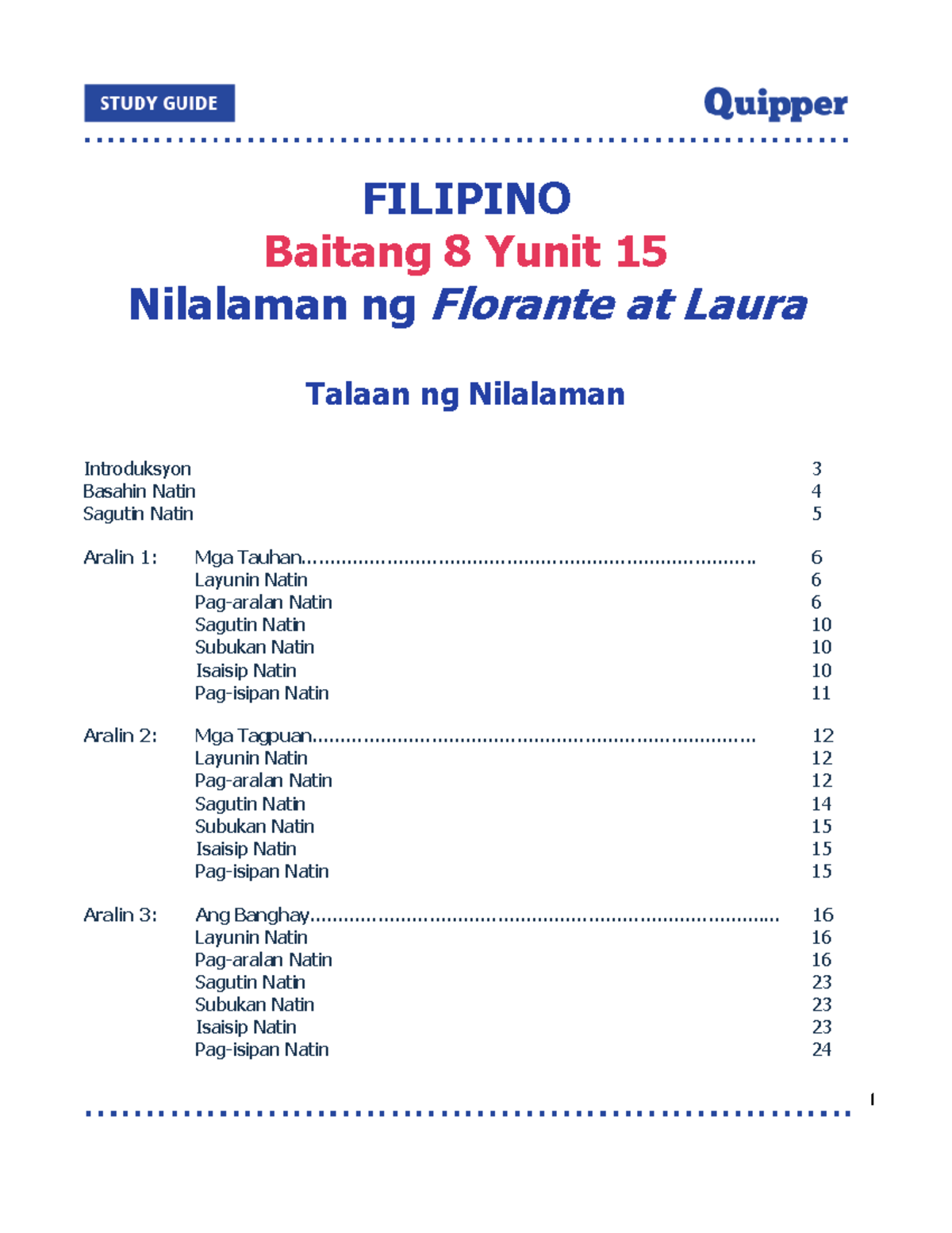Filipino Subject - FILIPINO Nilalaman ng Florante at Laura - Baitang 8 ...