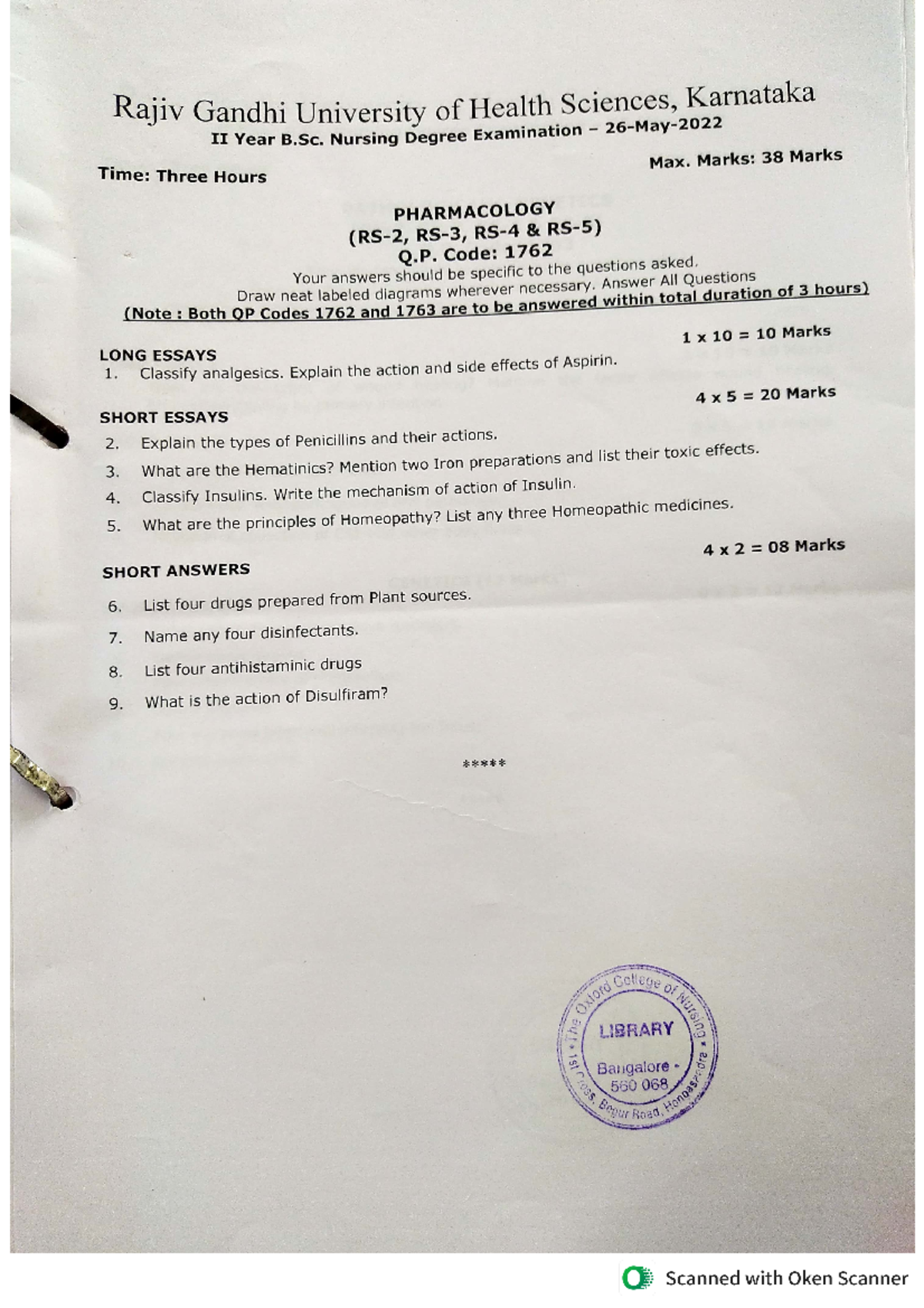 Pharmacology previous year question papers - Bsc.nursing - Studocu