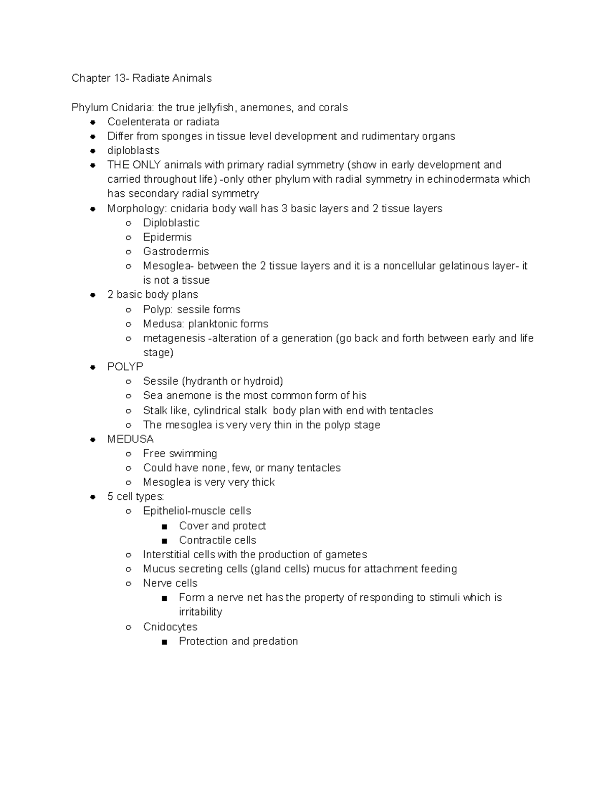 Chapter 13 radiate animals - Chapter 13- Radiate Animals Phylum ...