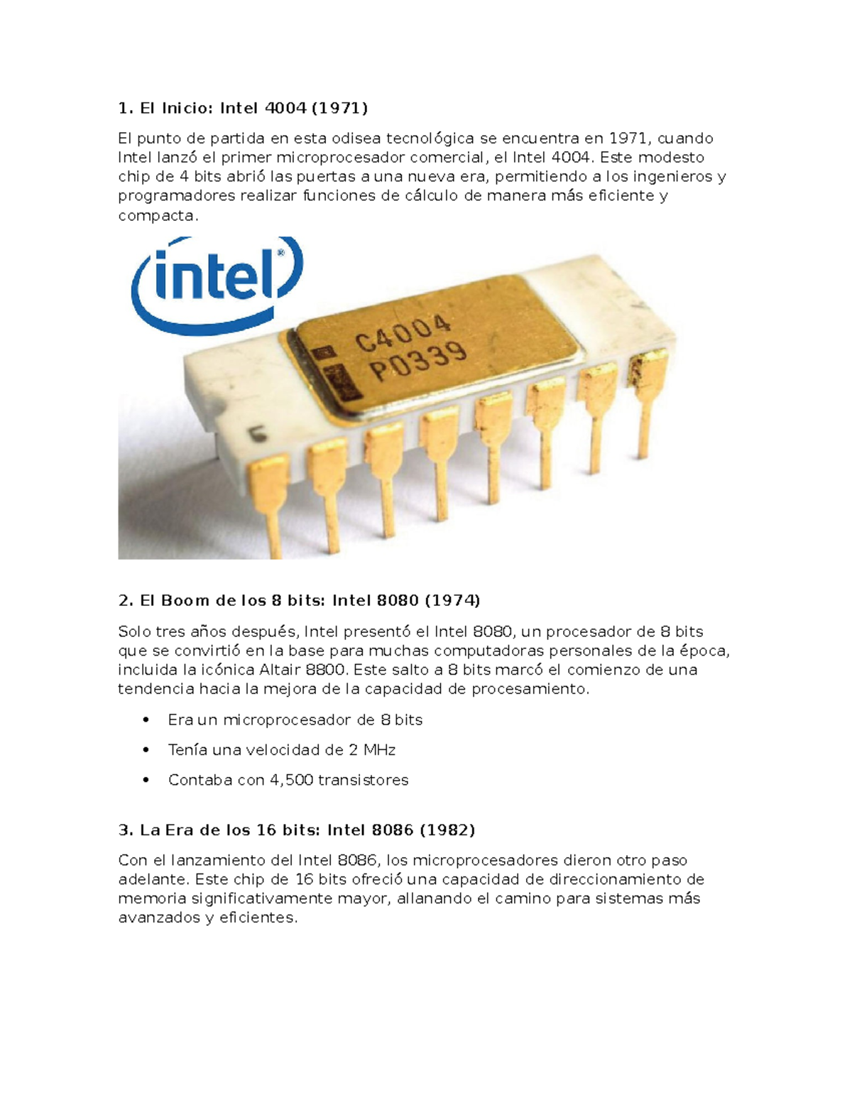 Evolucion de los microprocesadores - El Inicio: Intel 4004 (1971) El ...