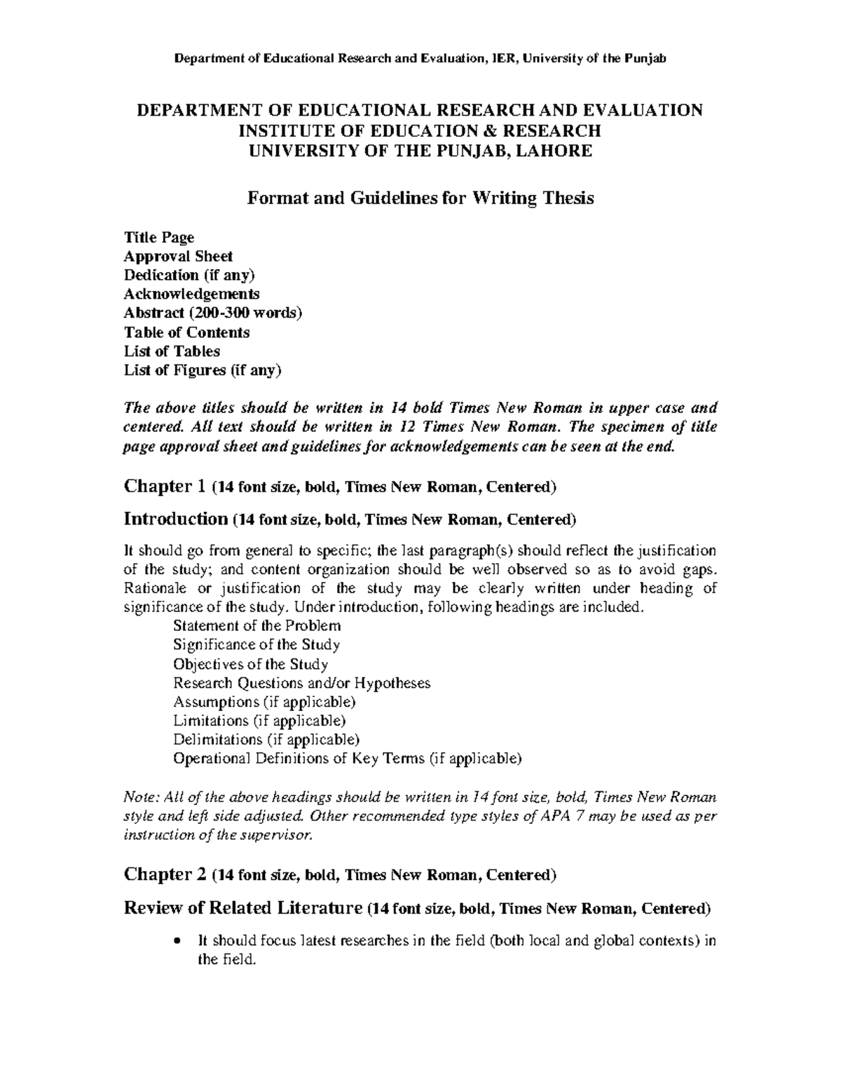 Thesis Format Guidelines MERA - DEPARTMENT OF EDUCATIONAL RESEARCH AND EVALUATION INSTITUTE OF ...