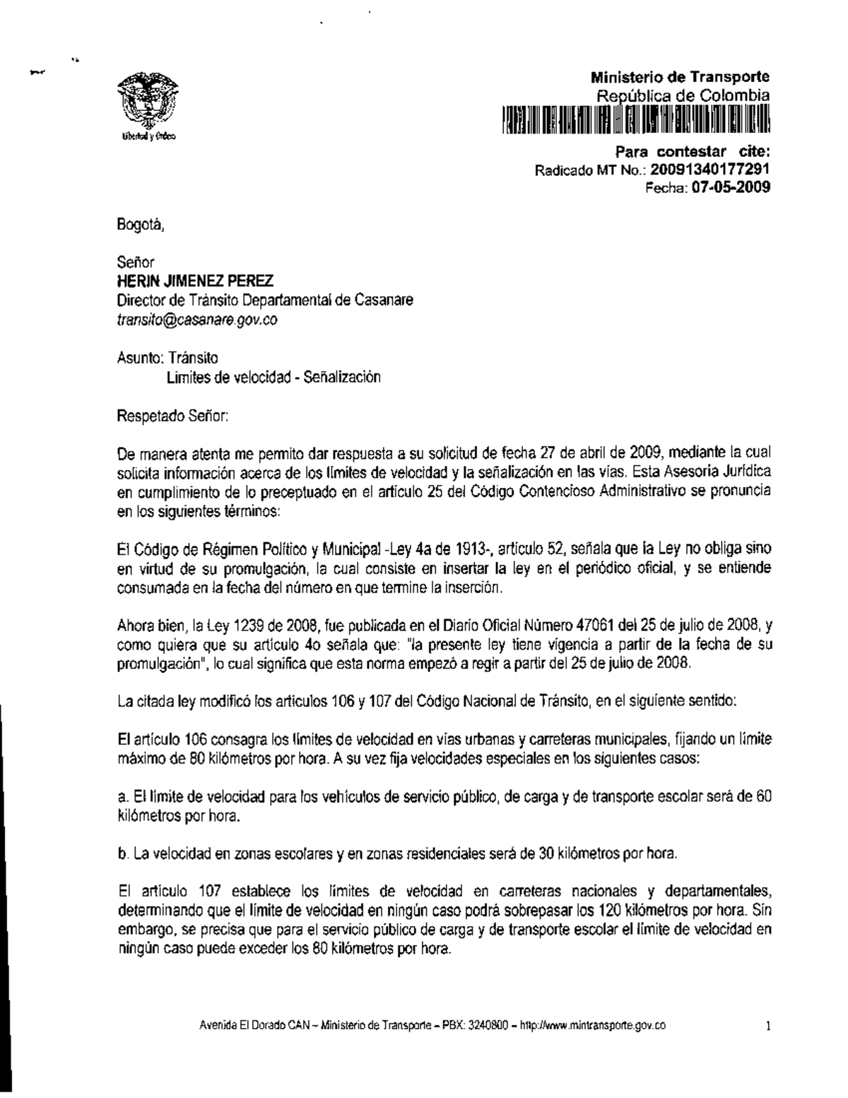 Concepto 1452 - cdcdcdc - Ministerio de Transporte República de ...