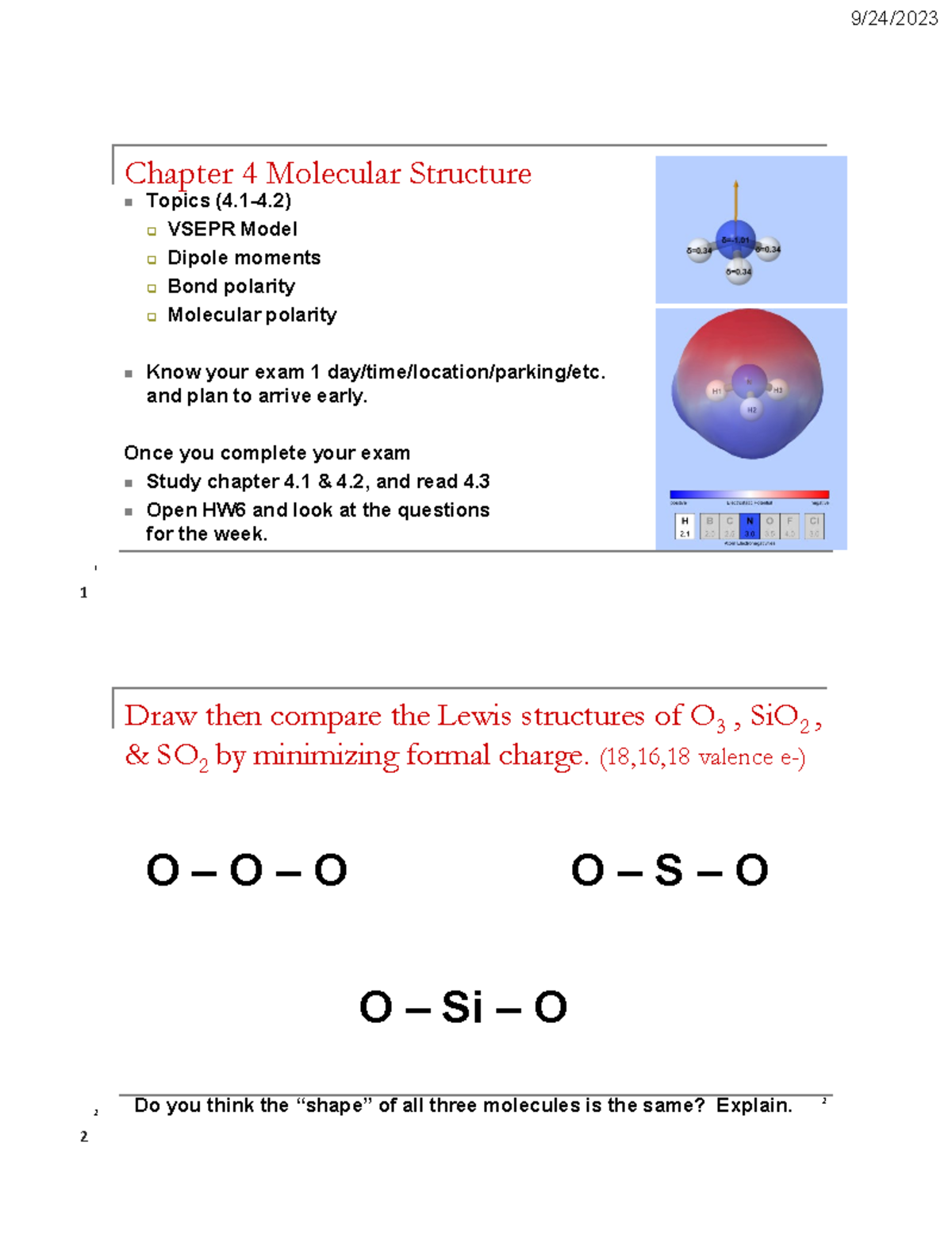 Ch3Wk6A Ch4 Vsepr Model 2pg - 1 Chapter 4 Molecular Structure Topics (4 ...