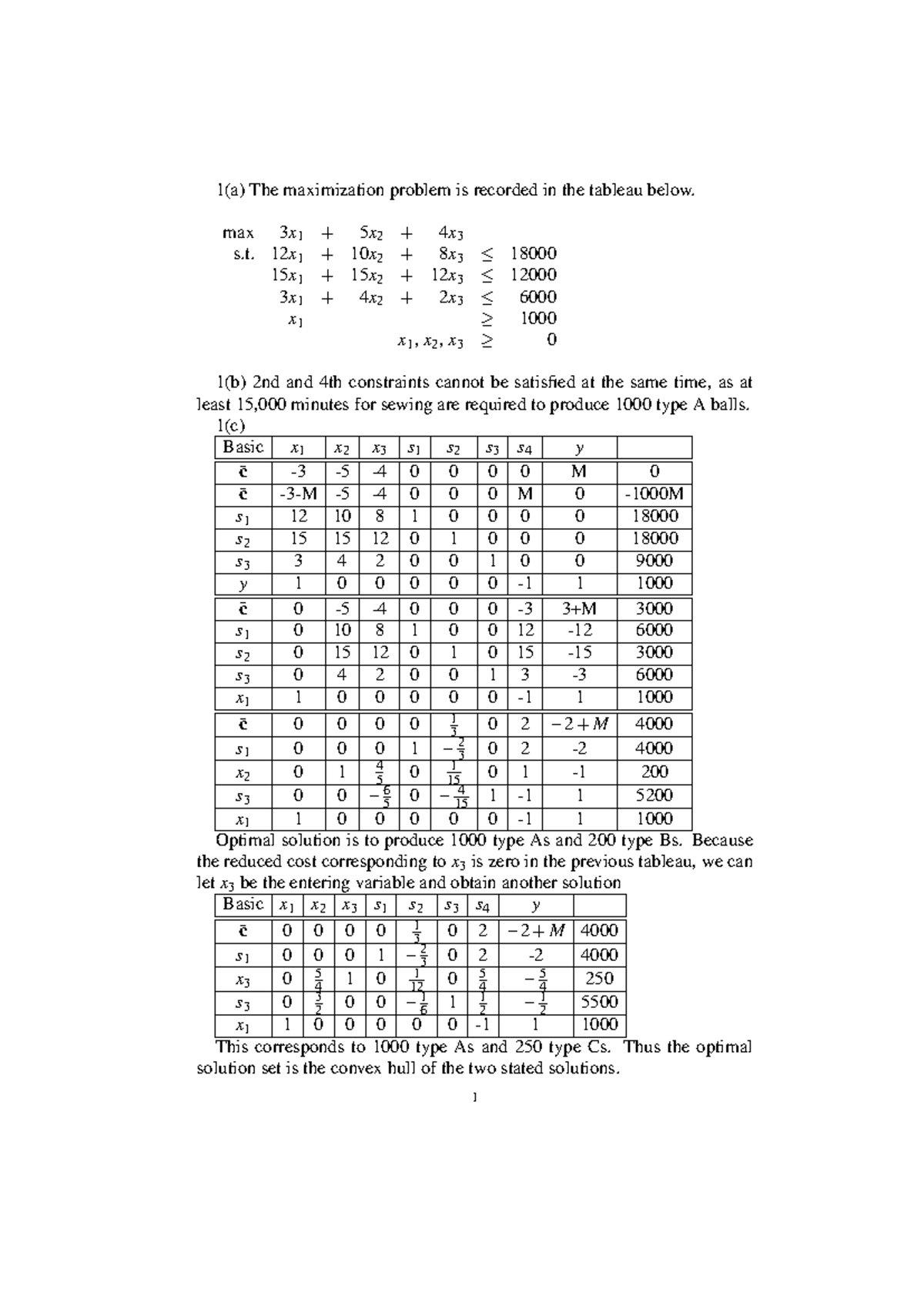 Ma3252 tutorial 6 sols - 1(a) The maximization problem is recorded in ...