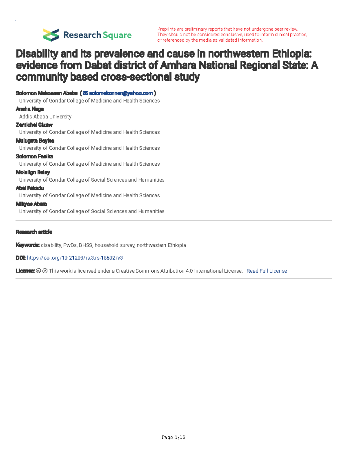 Disability and its prevalence and cause in northwe - 21203/rs.3.rs ...