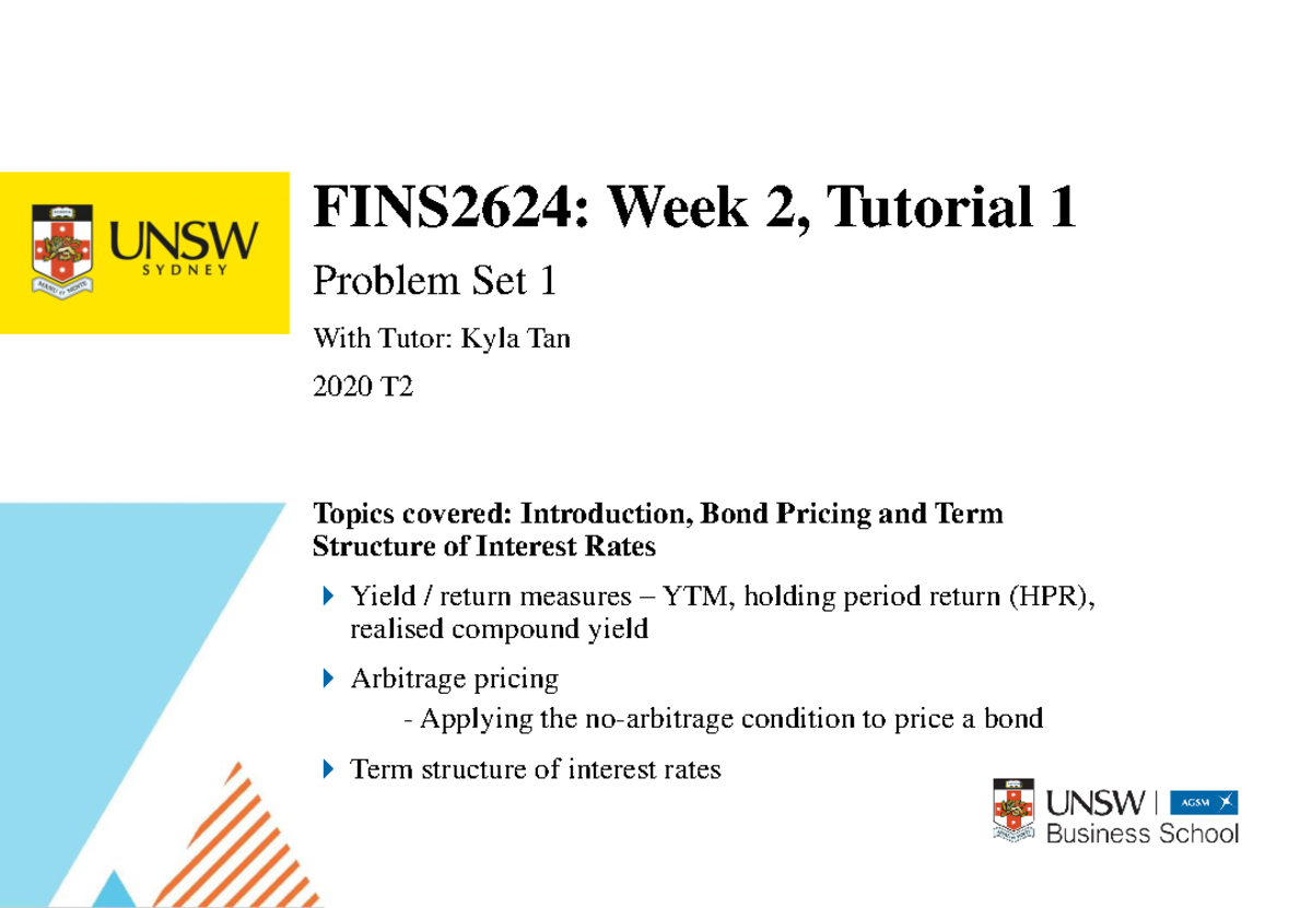 FINS2624 T2 PS1 Tutorial Slides KT - Warning: TT: undefined function: 32 FINS2624: Week 2 ...