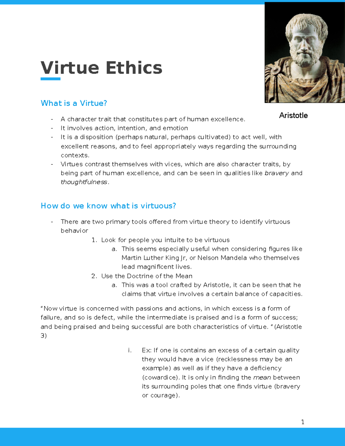 PHL worksheet 3 - PHL Ws 3 - Virtue Ethics What is a Virtue? A ...