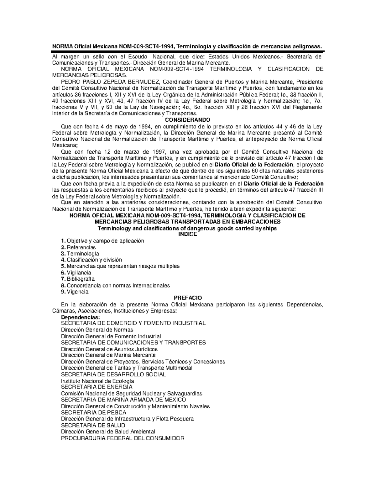 NOM-004-SCT4 - Nom 004 - NORMA Oficial Mexicana NOM-009-SCT4-1994 ...