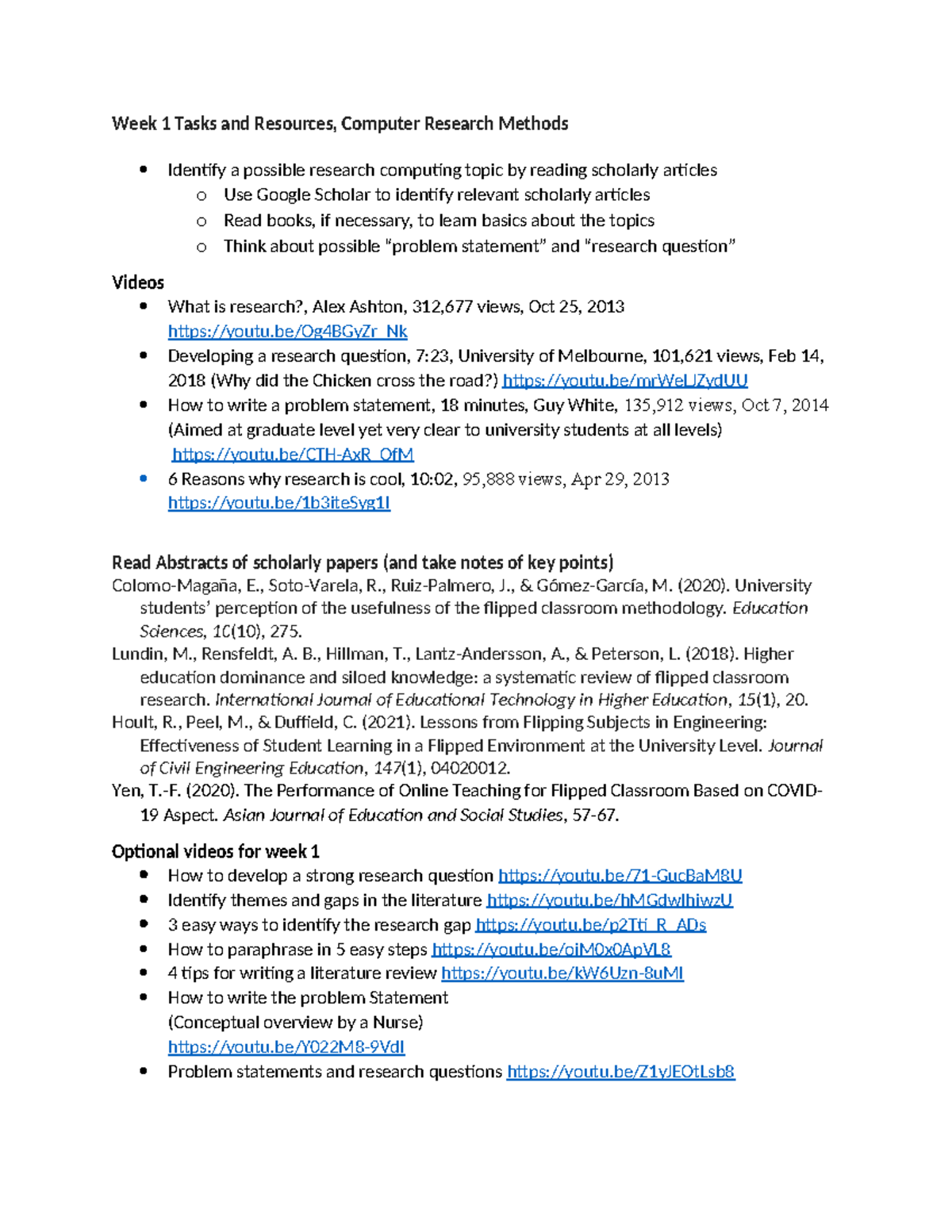 Week 1 Computer Research Methods Tutorial Resources - Week 1 Tasks and ...