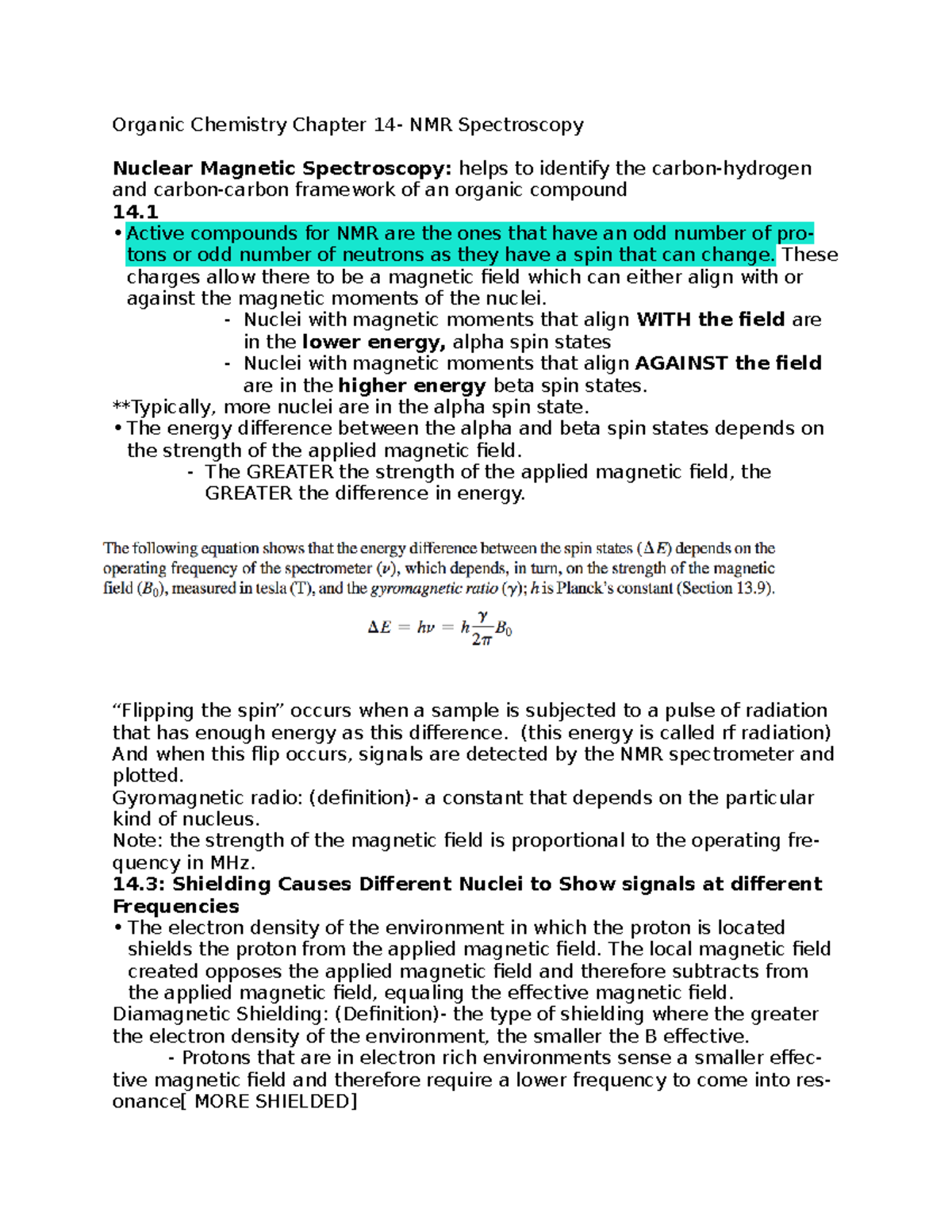Organic Chemistry Chapter 14 Textbook Notes NMR - Organic Chemistry ...
