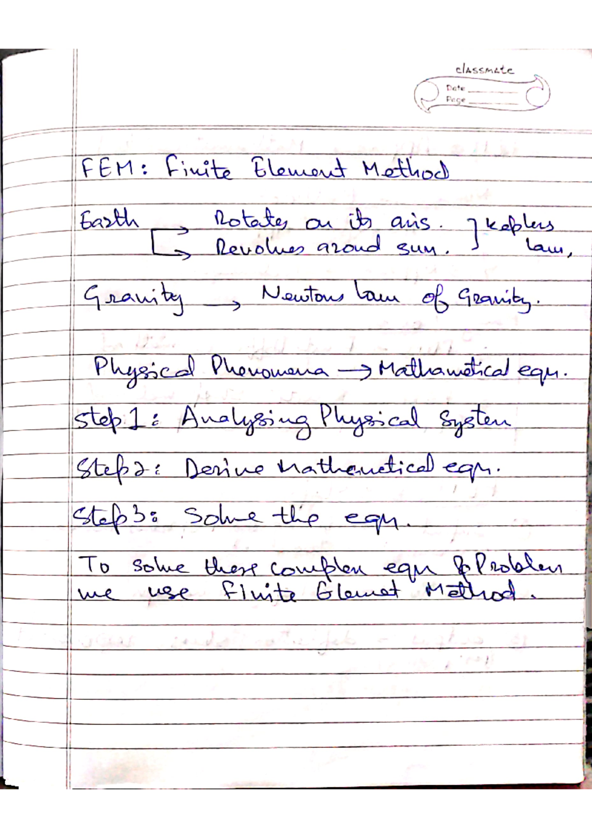 Finite Element Methods Notes During The Year Of 2022 Classmate Date Page Fem Finite Element