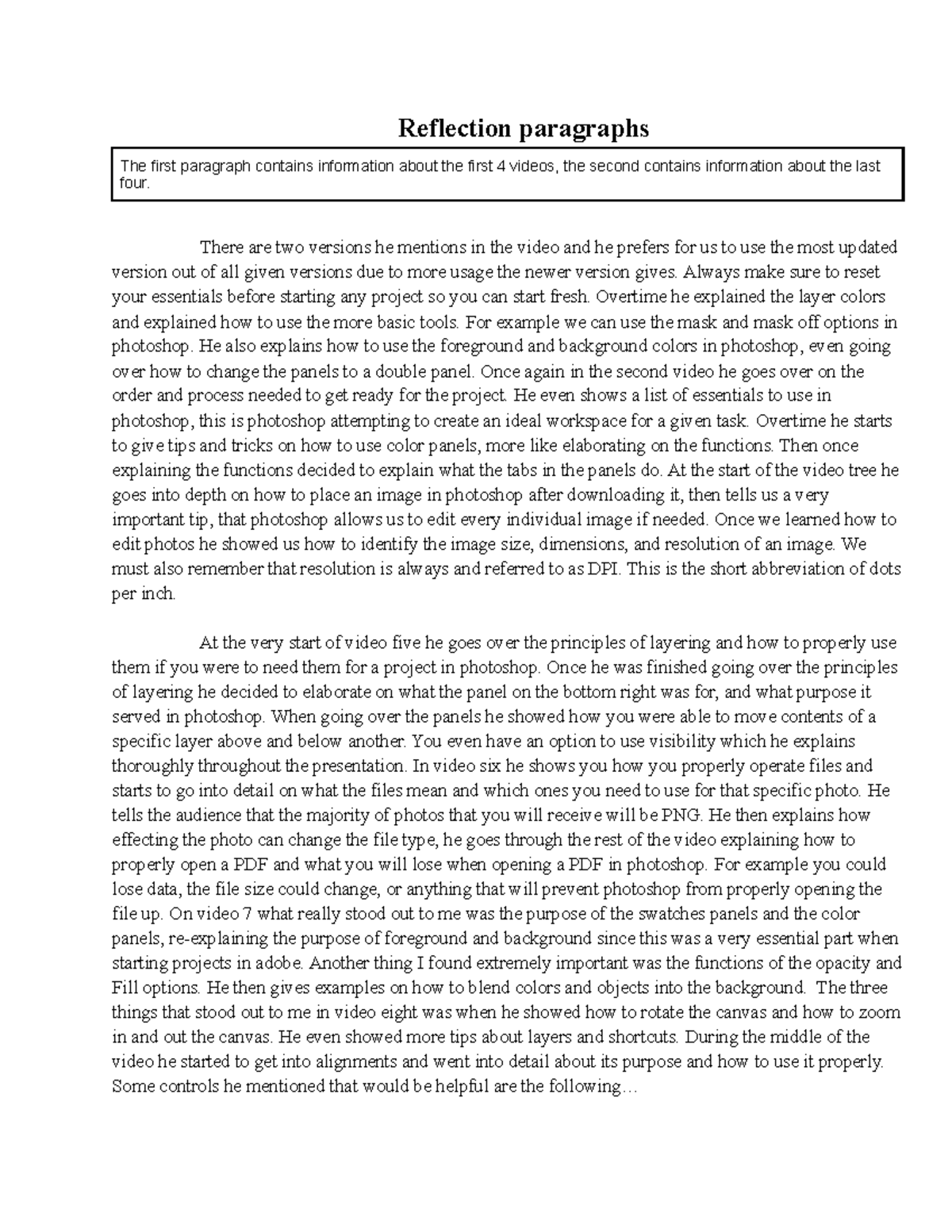 Adobe notes Ep 01 - 4 and reflection page - Reflection paragraphs ...