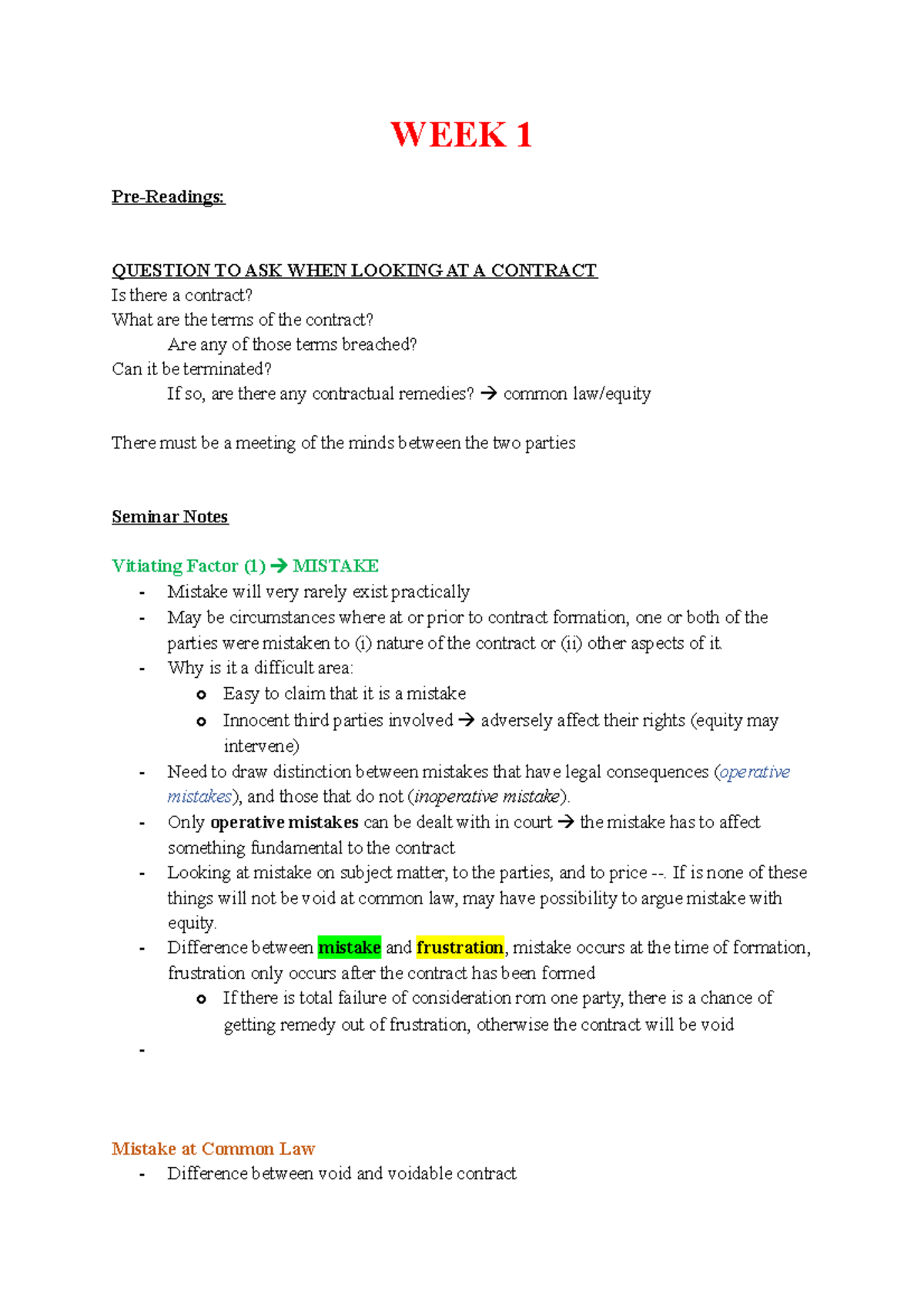 Contract B Semester Notes - WEEK 1 Pre-Readings: QUESTION TO ASK WHEN ...