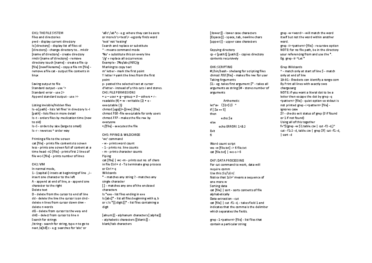 Cheatsheet skilltest - Handout for help - CH1: THE FILE SYSTEM Files ...