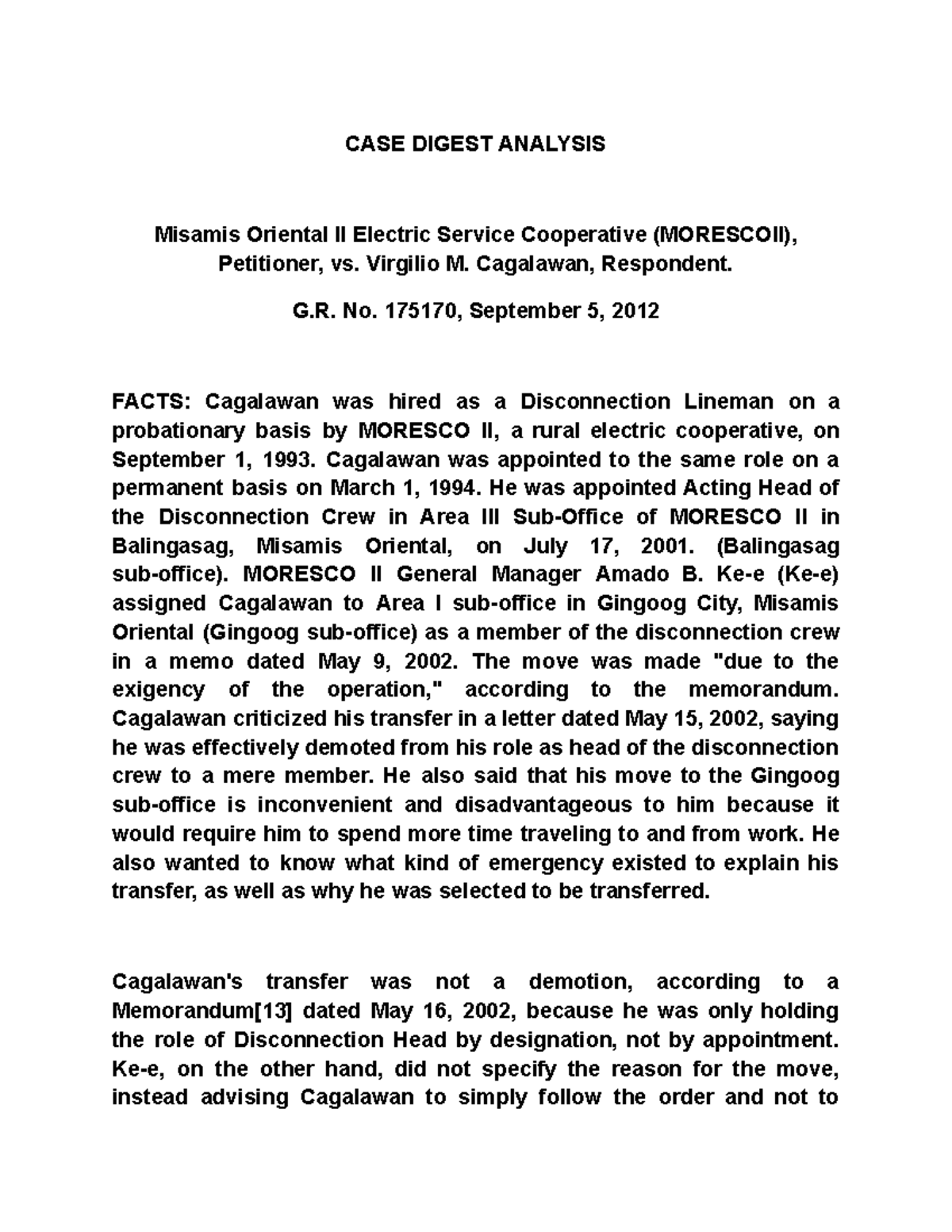 Case Digest Analysis #11 - CASE DIGEST ANALYSIS Misamis Oriental II ...