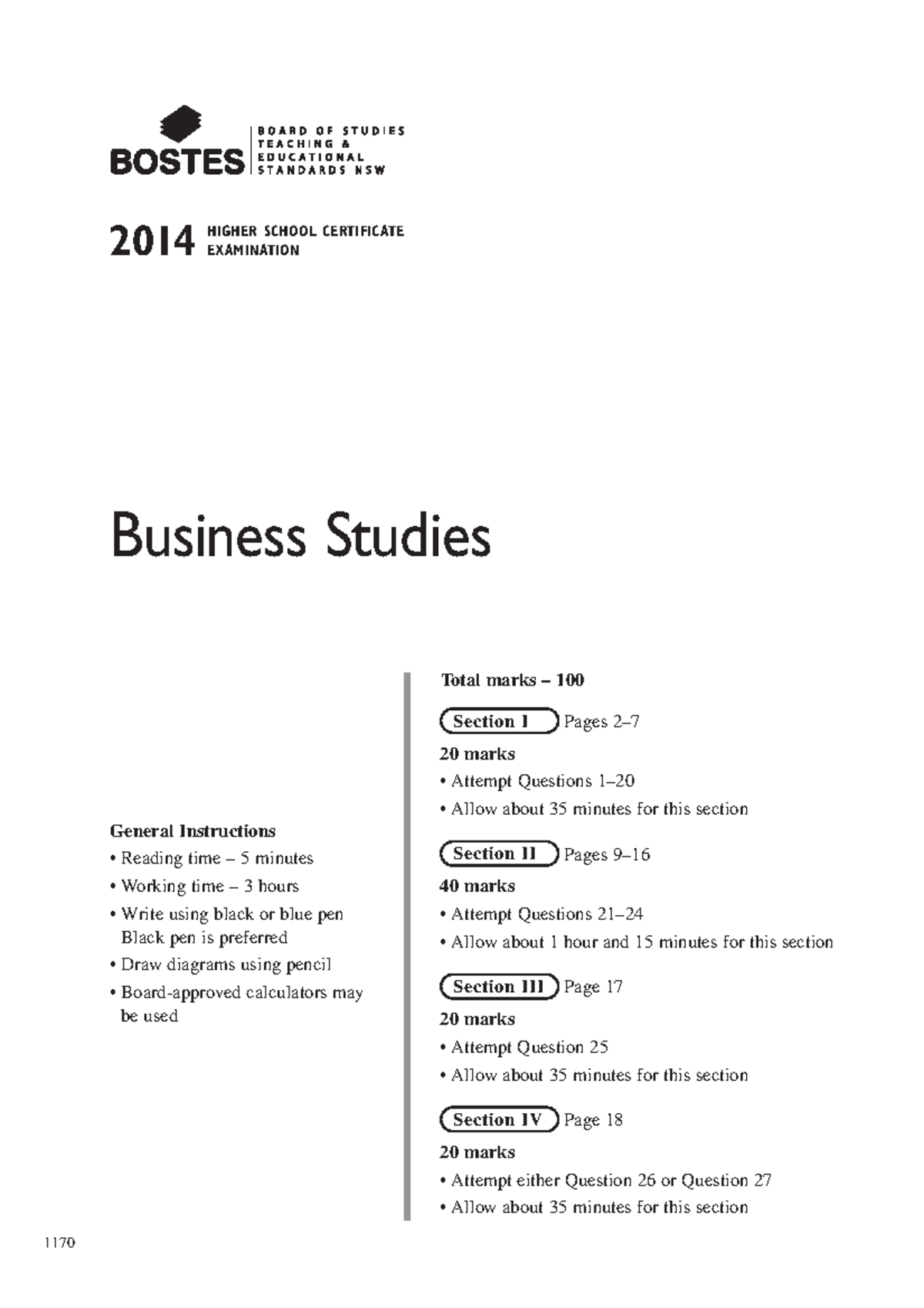 Business studies hsc exam 2014 - 2014 HIGHER SCHOOL CERTIFICATE ...