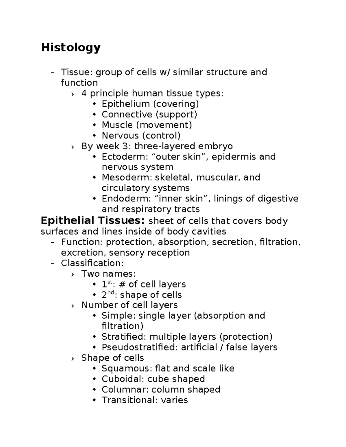 3753 notes - Histology Tissue: group of cells w/ similar structure and ...