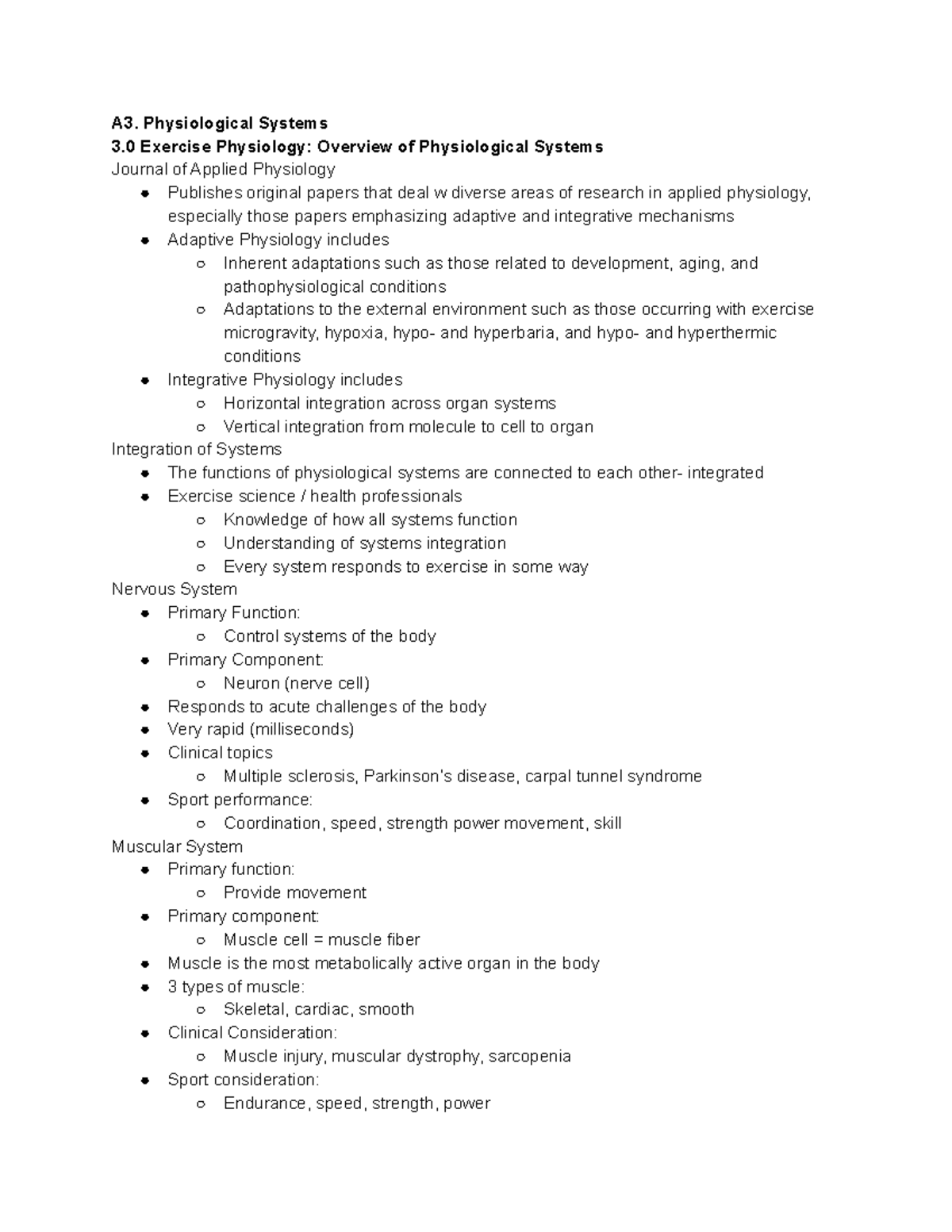 Physiological Systems - fall 2017 - A3. Physiological Systems 3 ...