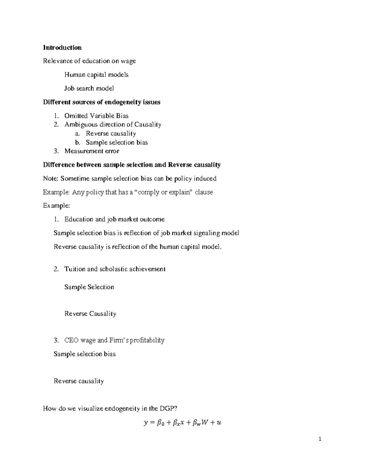 IVEst Notes - Introduction Relevance of education on wage Human capital ...