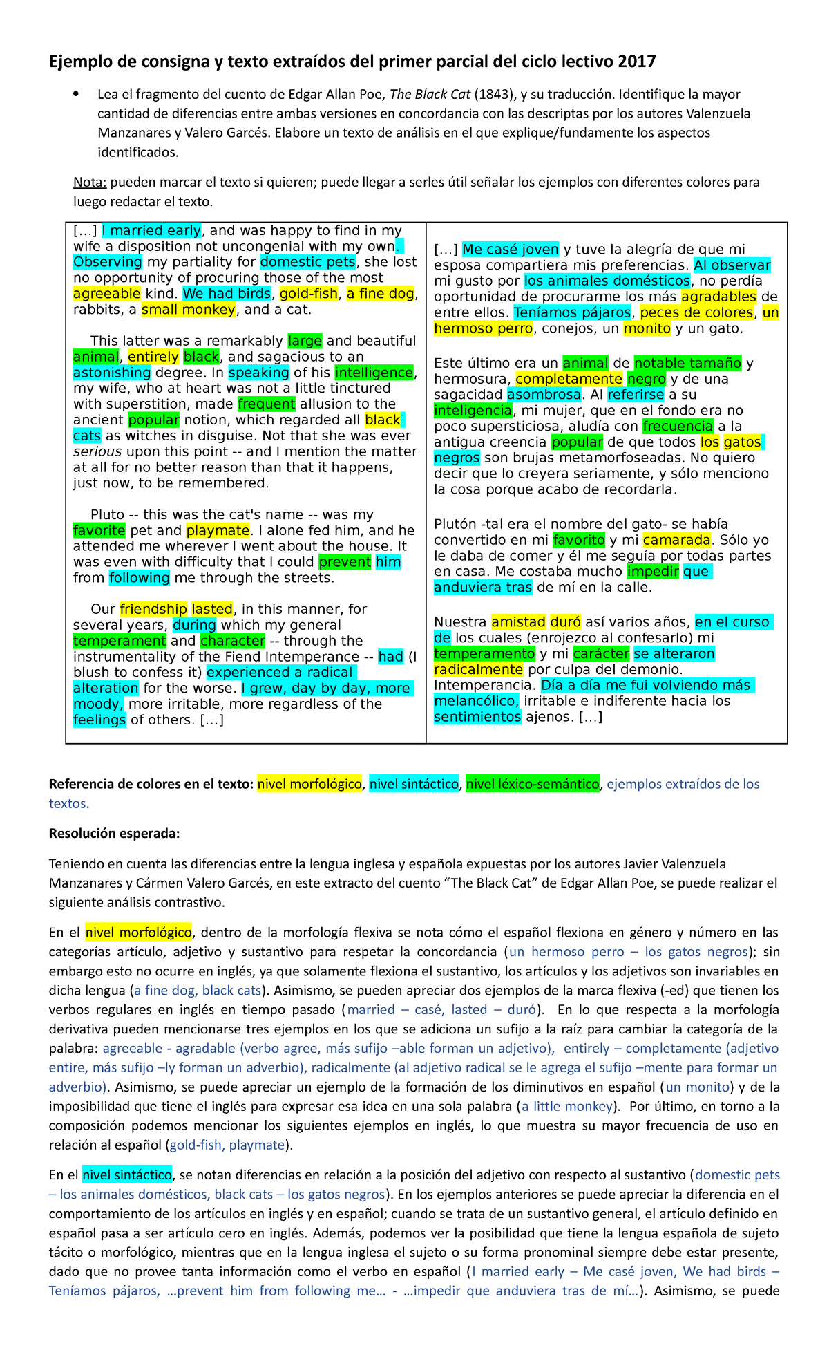 Clase 6 -Análisis contrastivo (ejemplo) - Ejemplo de consigna y texto extraídos del primer ...