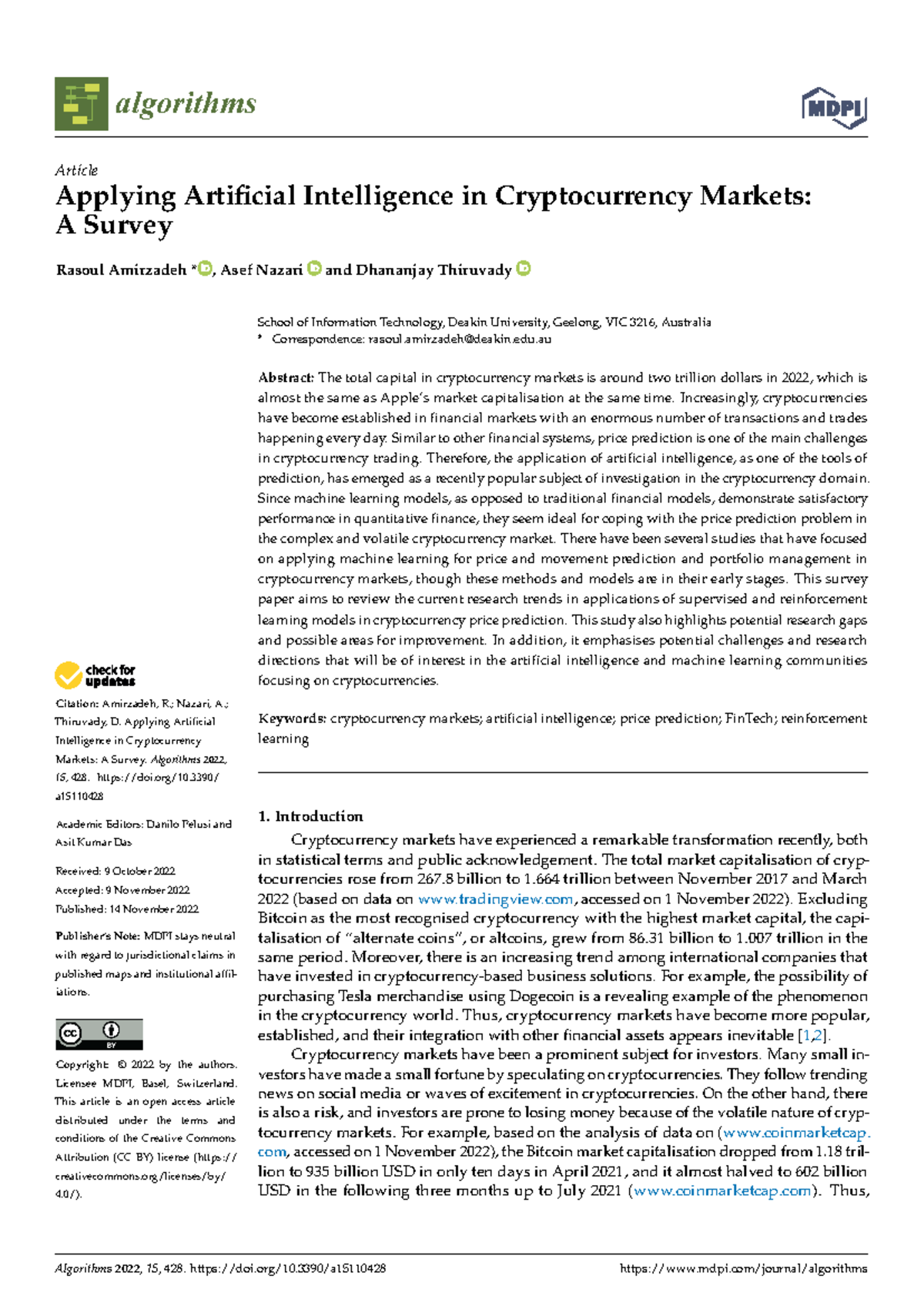 Algorithms-15-00428 - Citation: Amirzadeh, R.; Nazari, A.; Thiruvady, D. Applying Artificial ...