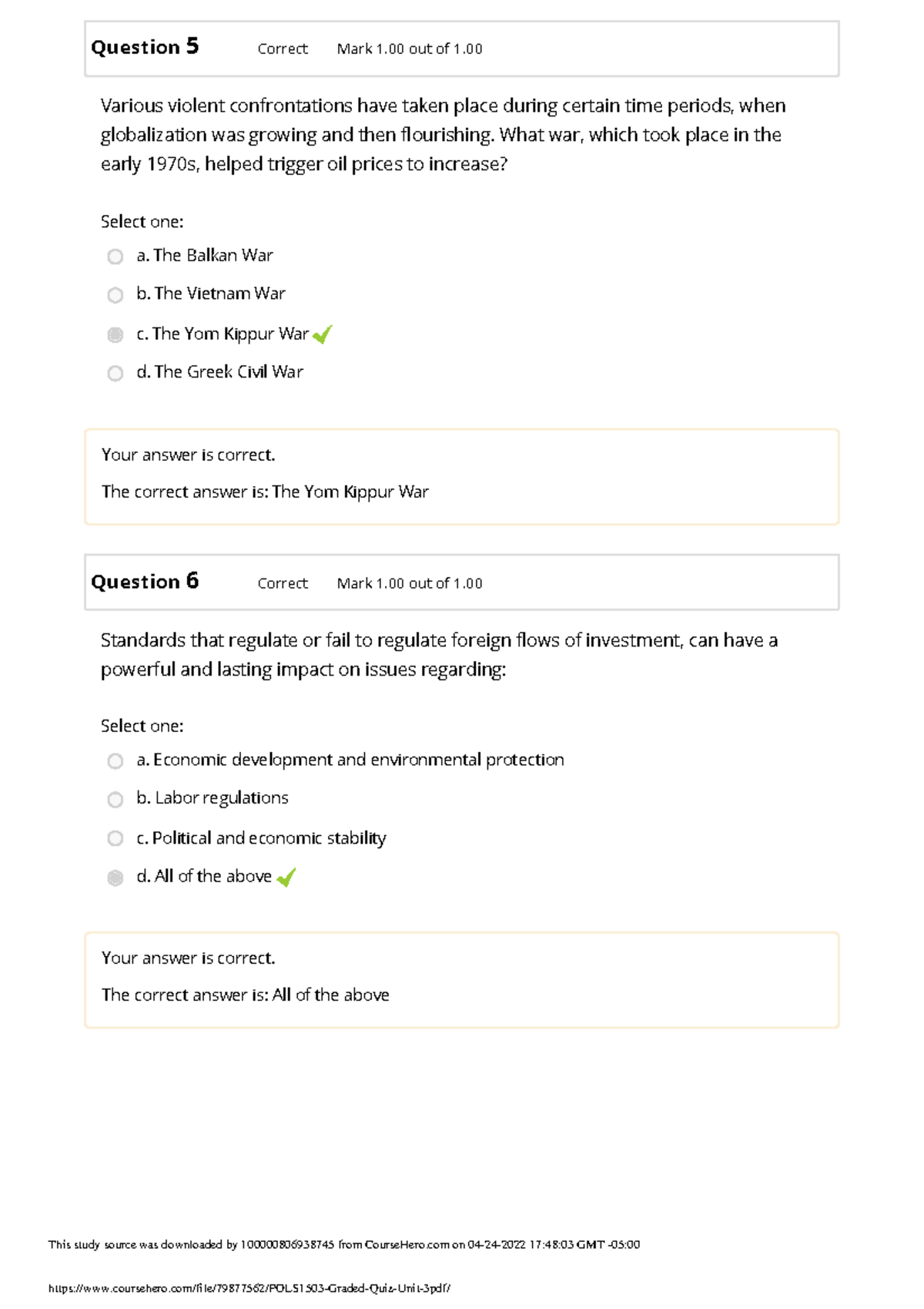 POLS 1503 Graded QUIZ UNIT 3 - / Various violent confrontations have taken place during certain ...