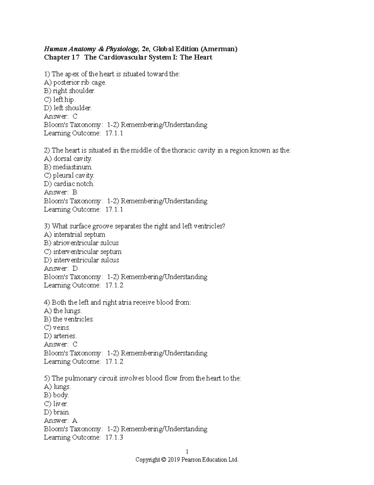 Ch 17-test-bank - Test bank - Human Anatomy & Physiology, 2e, Global ...