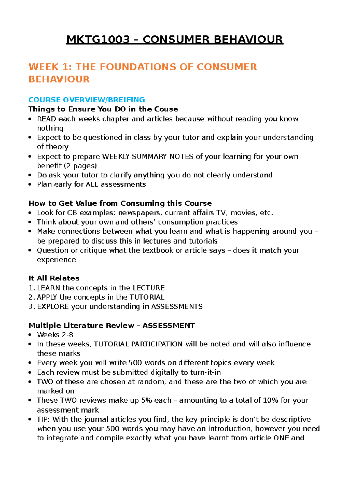 1. The Foundation of Consumer Behaviour - MKTG1003 – CONSUMER BEHAVIOUR ...